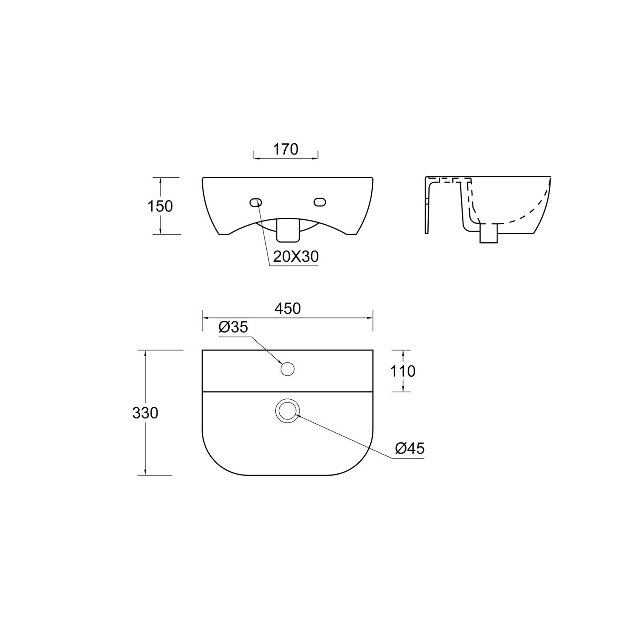* Durleigh Gloss White Rectangular Wall-mounted Single Cloakroom Basin ...