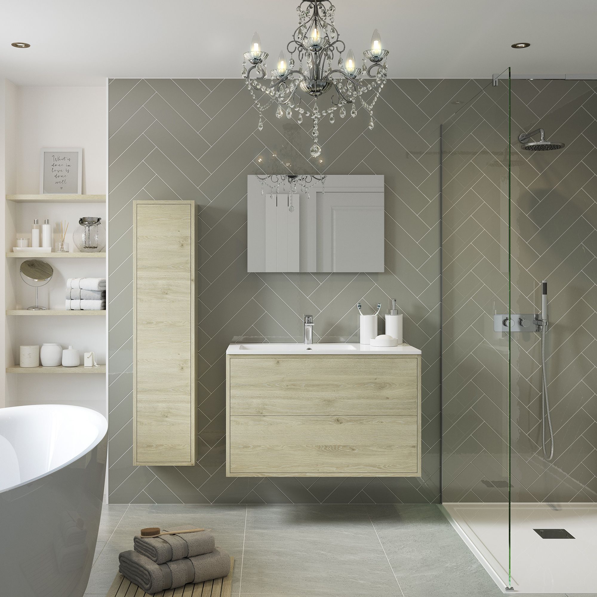 * Grasmere Havana Oak effect Wall-mounted Vanity unit & basin set (W ...