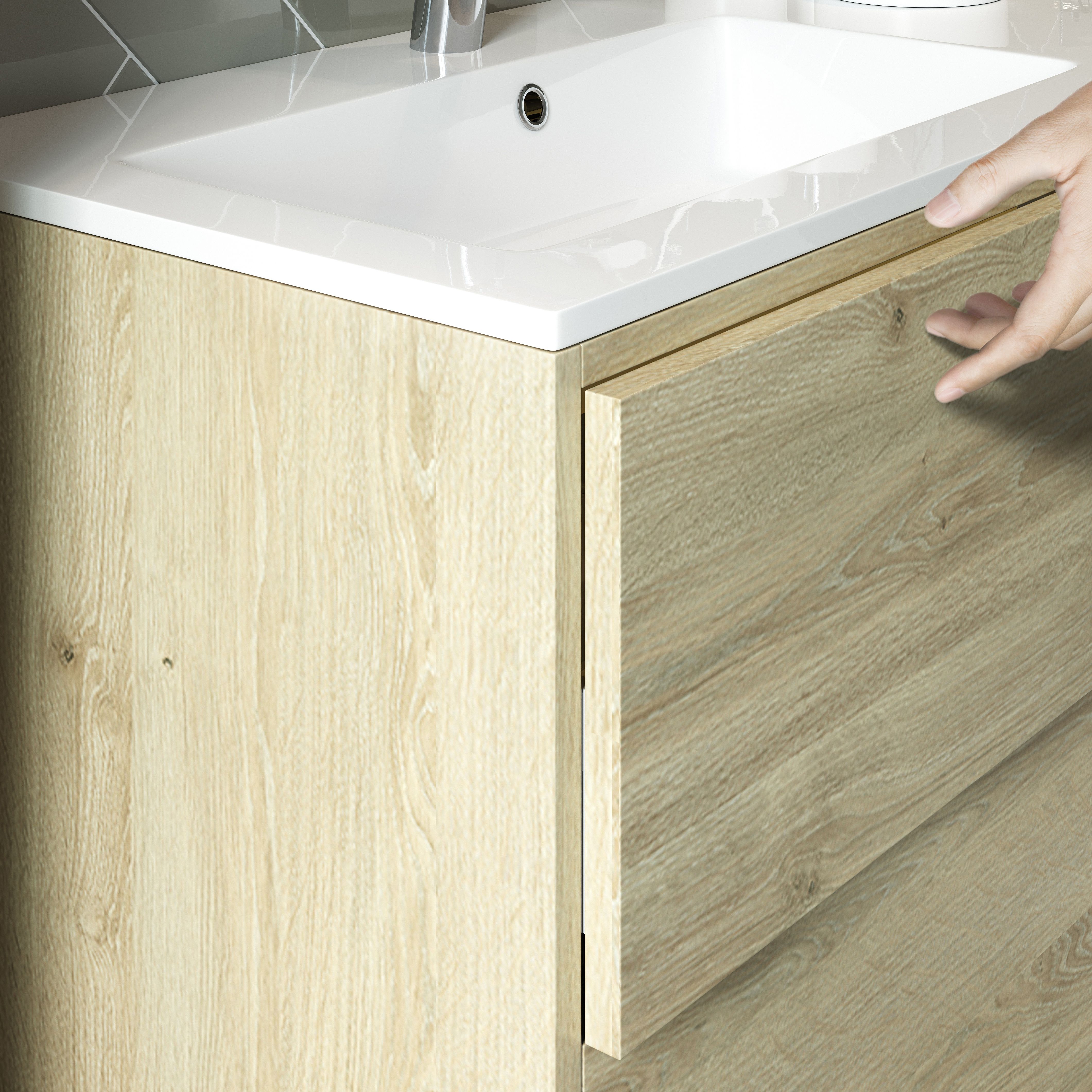 * Grasmere Havana Oak effect Wall-mounted Vanity unit & basin set (W ...