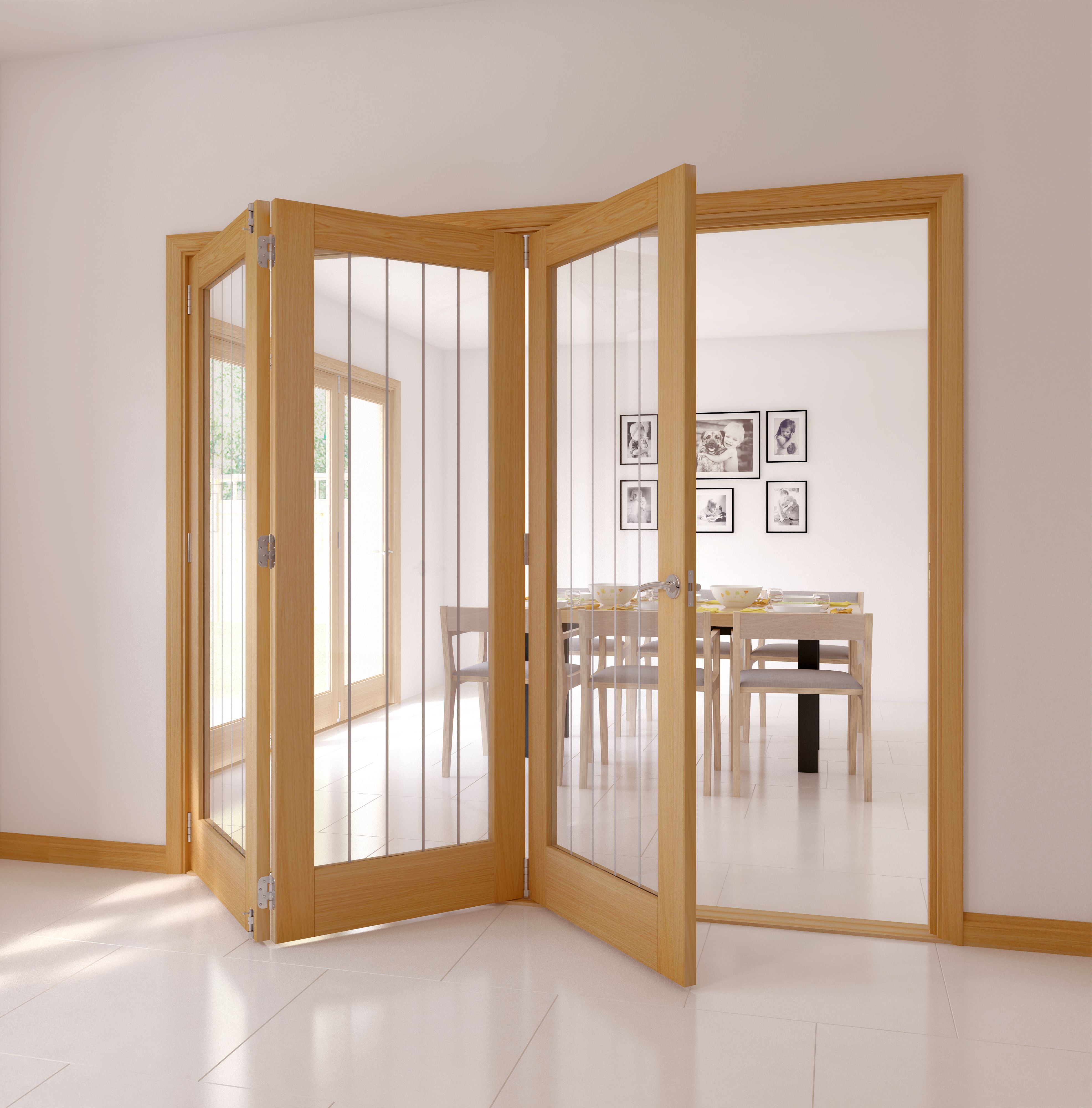 1 Lite Clear Glazed Cottage Oak veneer Internal Tri-fold Door set, (H ...