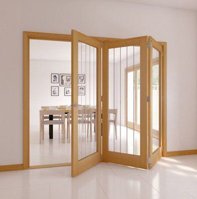 1 Lite Glazed Cottage Oak veneer Internal Tri-fold Door set, (H)2035mm ...