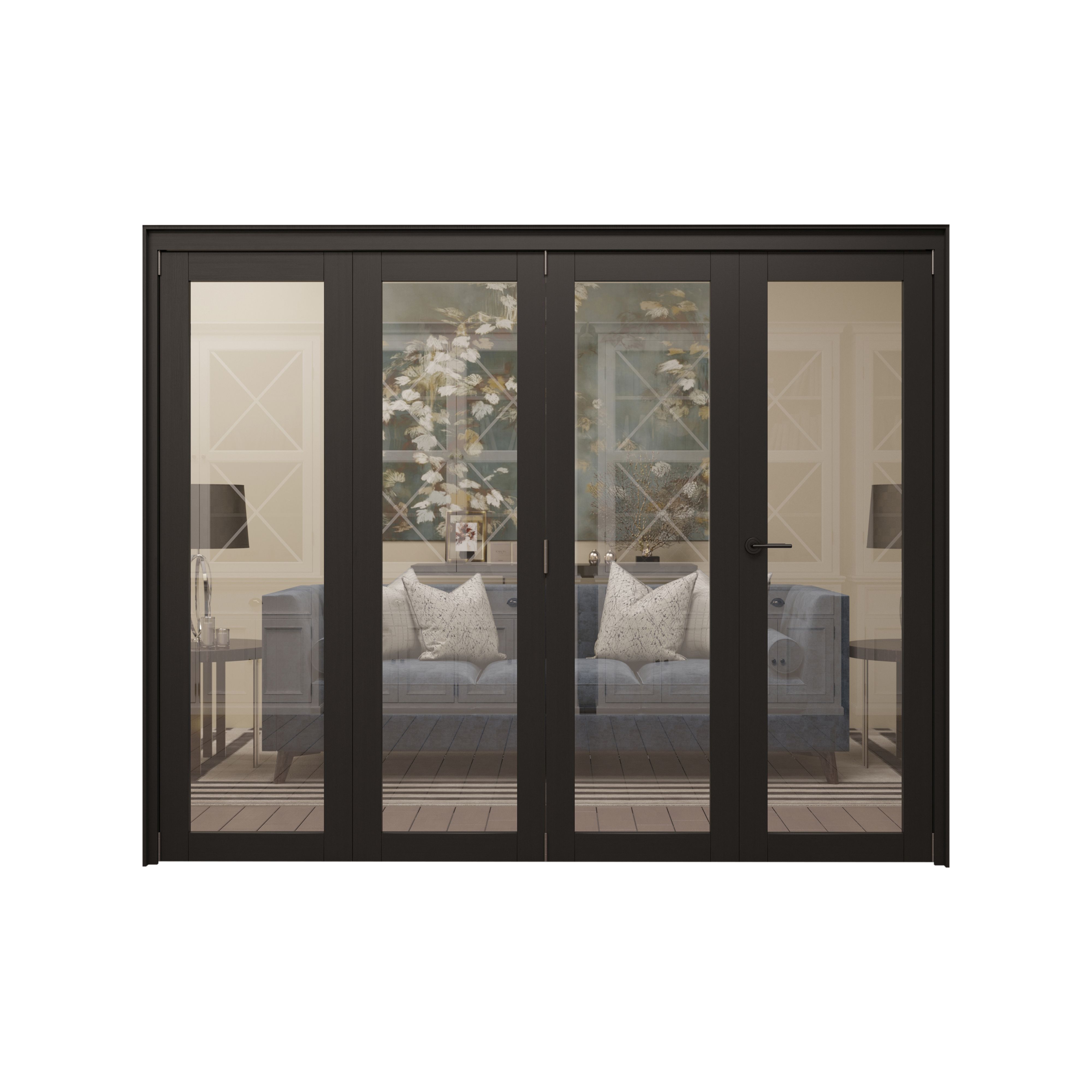 1 panel 1 Lite Clear Glazed Black Pine Internal Bi-fold Door set, (H ...
