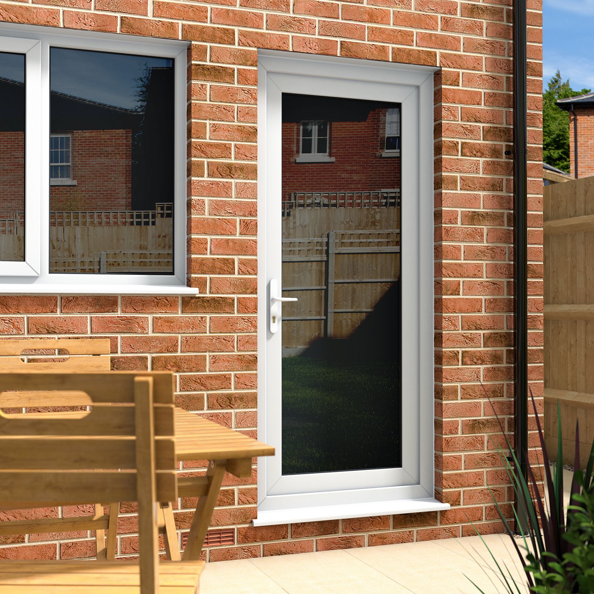 1 panel Glazed White LH External Back Door set H 2055mm W 920mm