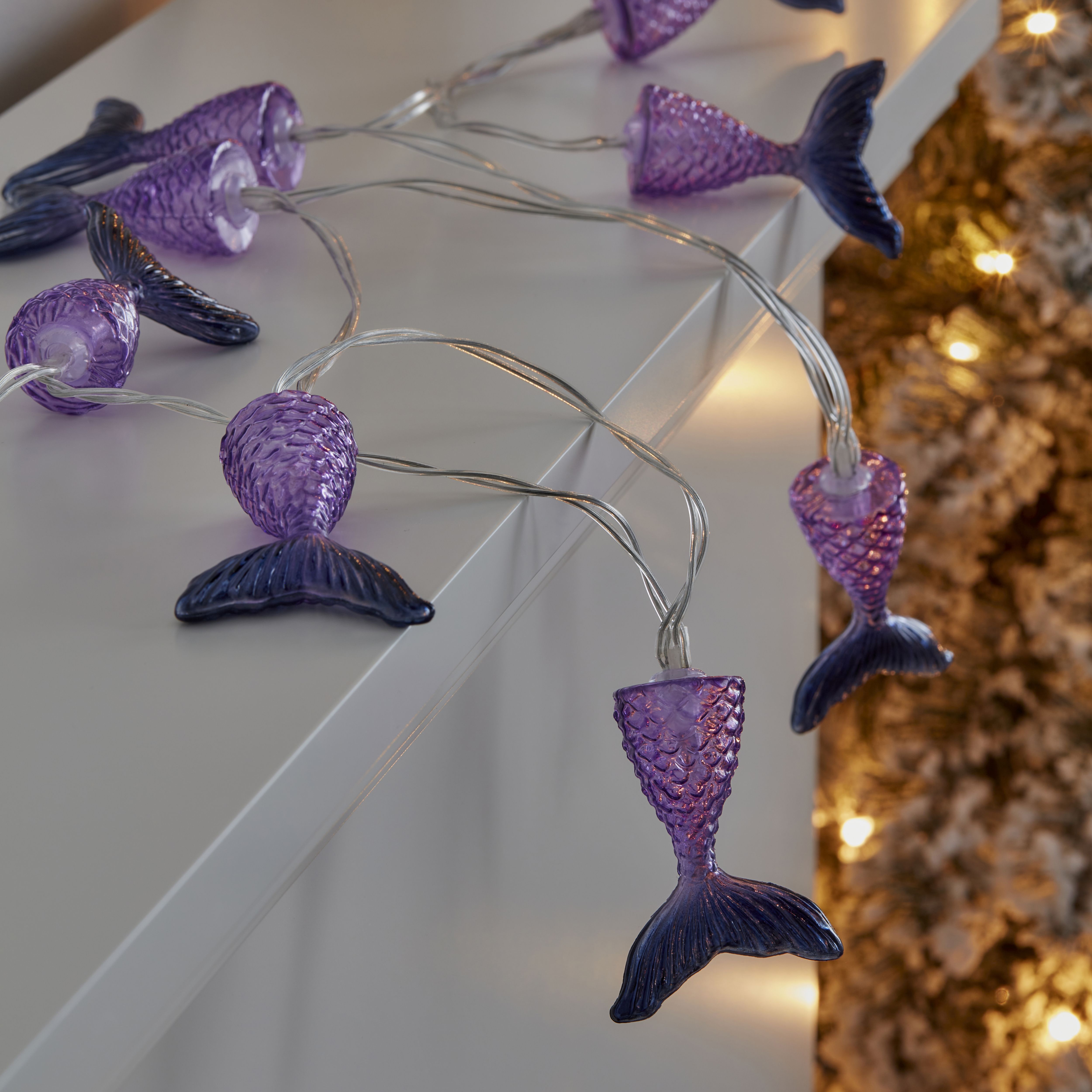 10 Ice white Mermaid tail LED String lights With timer function Clear cable