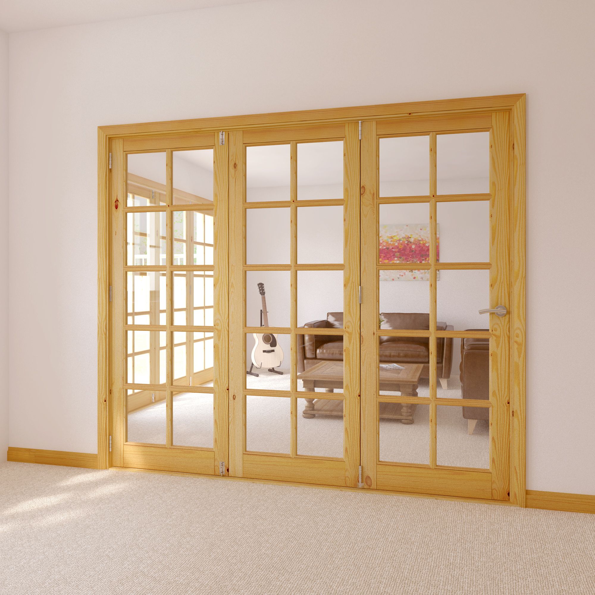 10 Lite Glazed Classic Knotty pine Internal Folding Tri-fold Door set ...