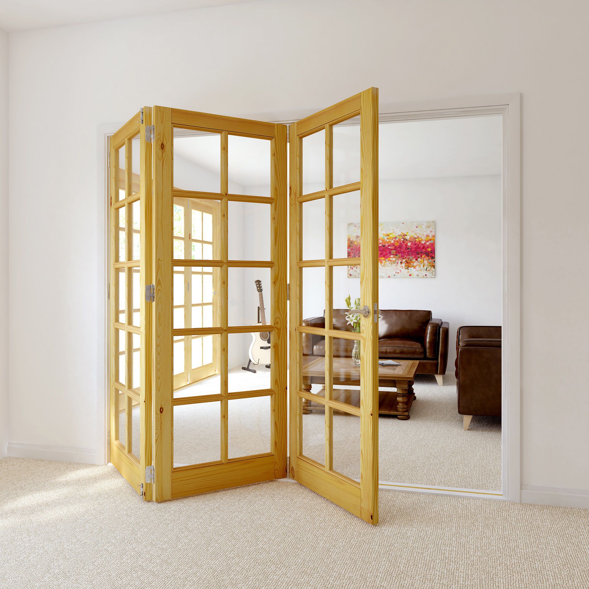 10 Lite Glazed Classic Knotty pine Internal Folding Tri-fold Door set ...