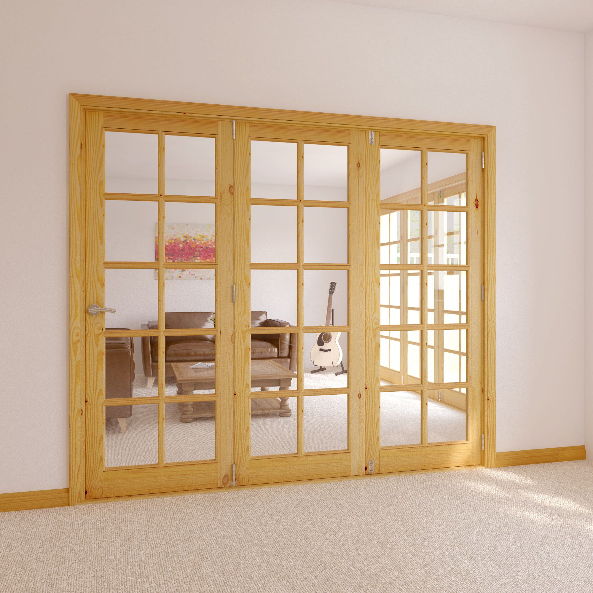 10 Lite Glazed Classic Knotty pine Internal Folding Tri-fold Door set ...