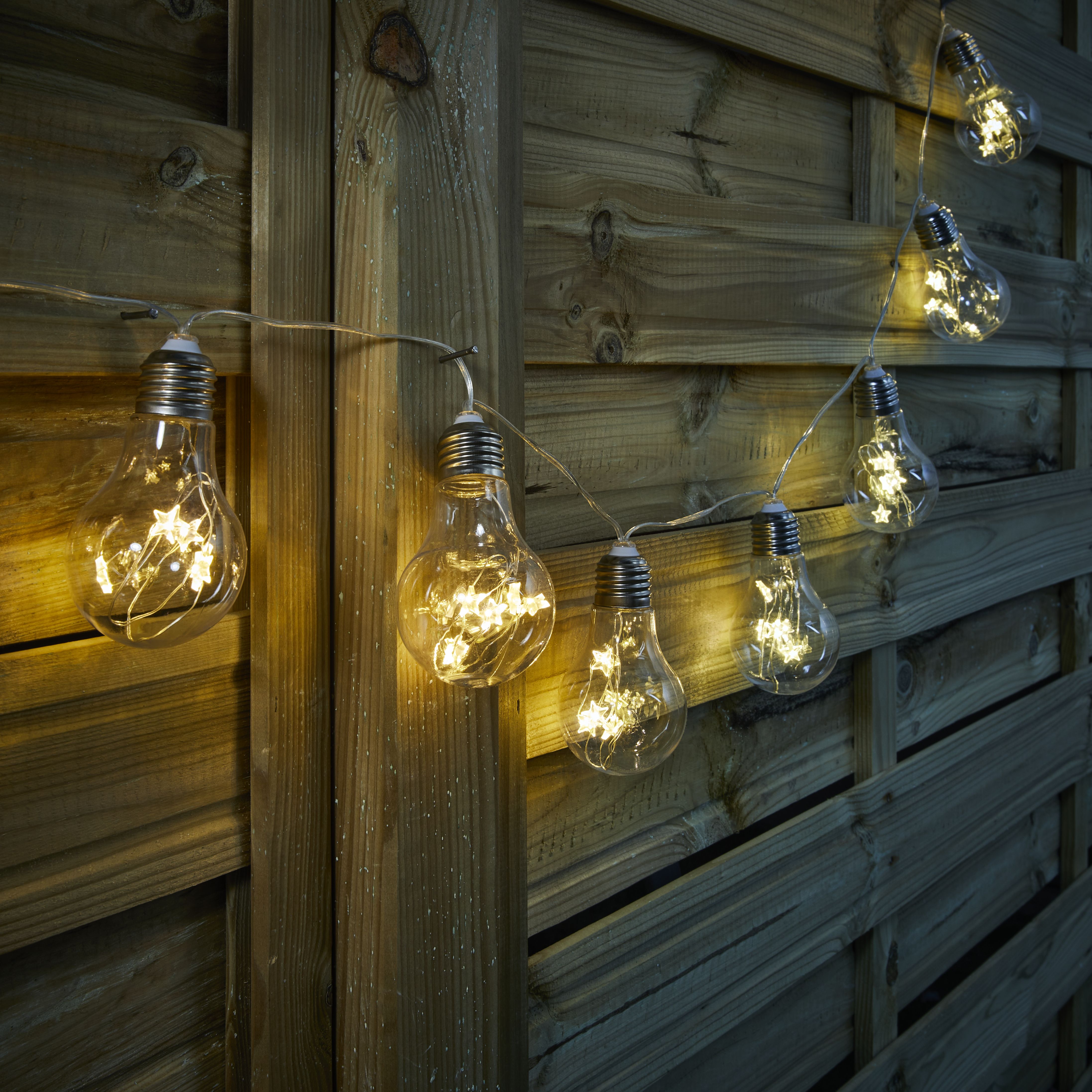 10 Warm white Bulb LED With timer String lights Clear cable