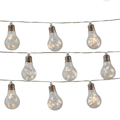 10 Warm white Bulb LED With timer String lights Clear cable