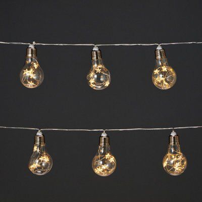 10 Warm white Bulb LED With timer String lights Clear cable