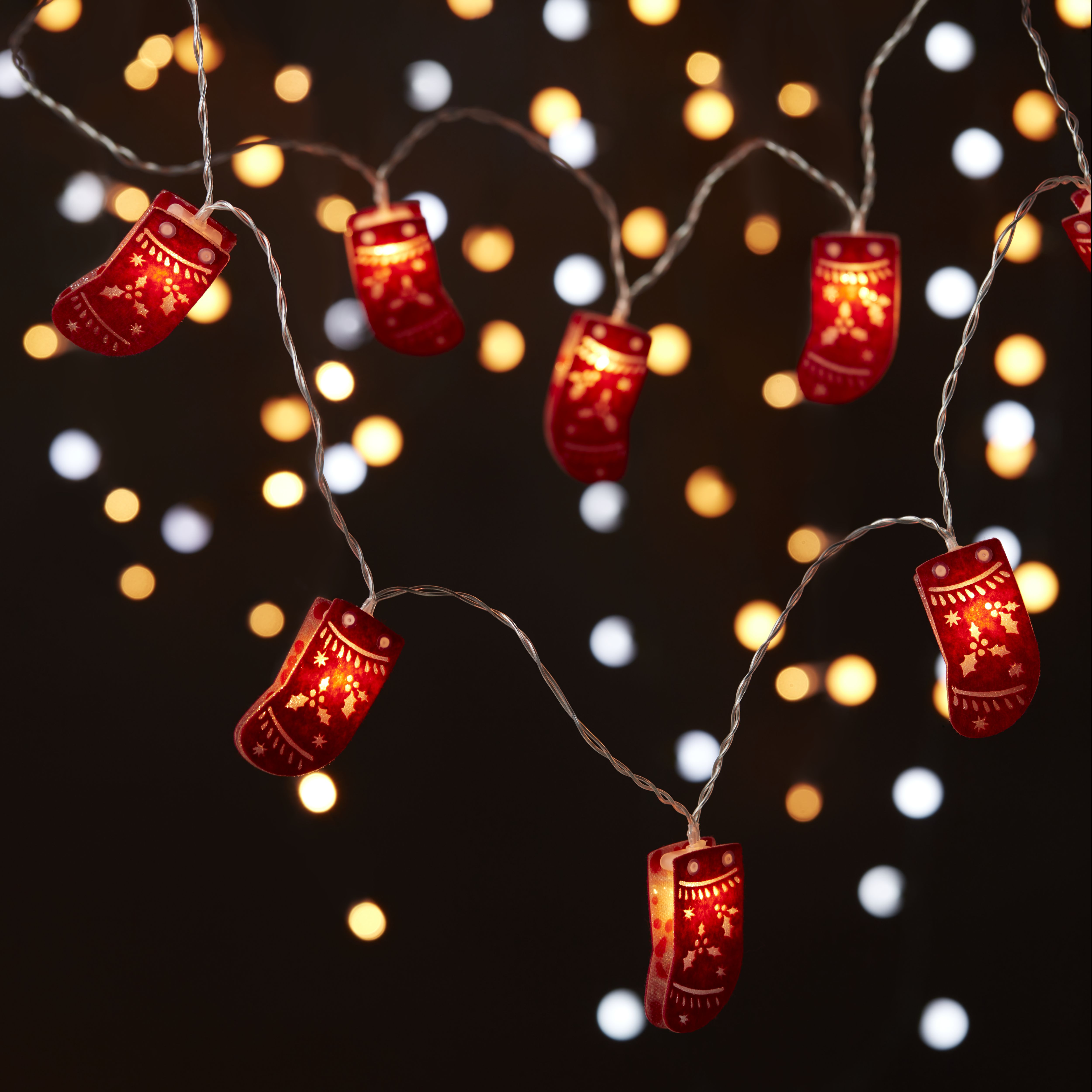 10 Warm white Christmas Stocking LED String lights Without timer ...