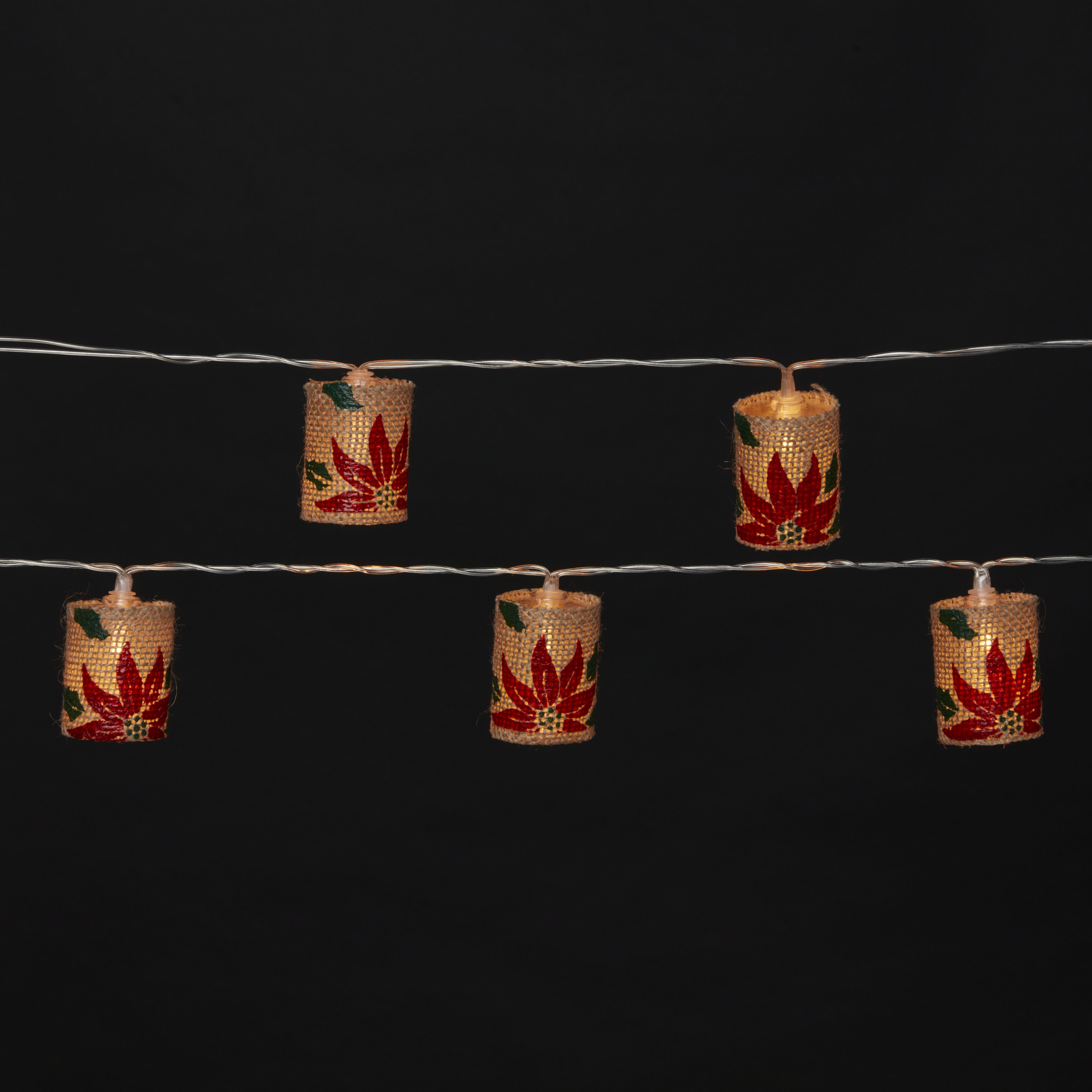 10 Warm white Hessian Lantern LED String lights With timer function & 1 ...