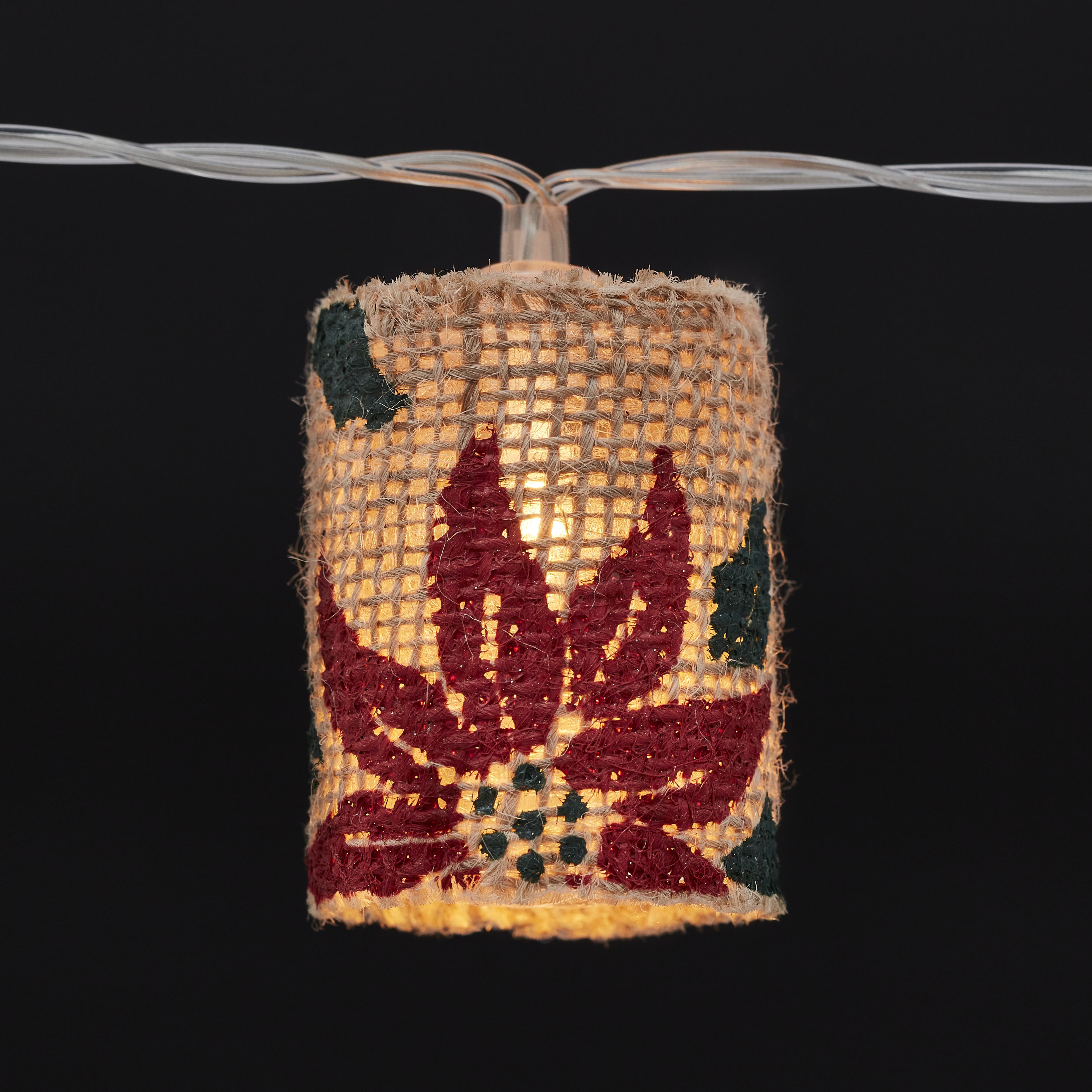 10 Warm white Hessian Lantern LED With timer function String lights with 1.65m Clear cable