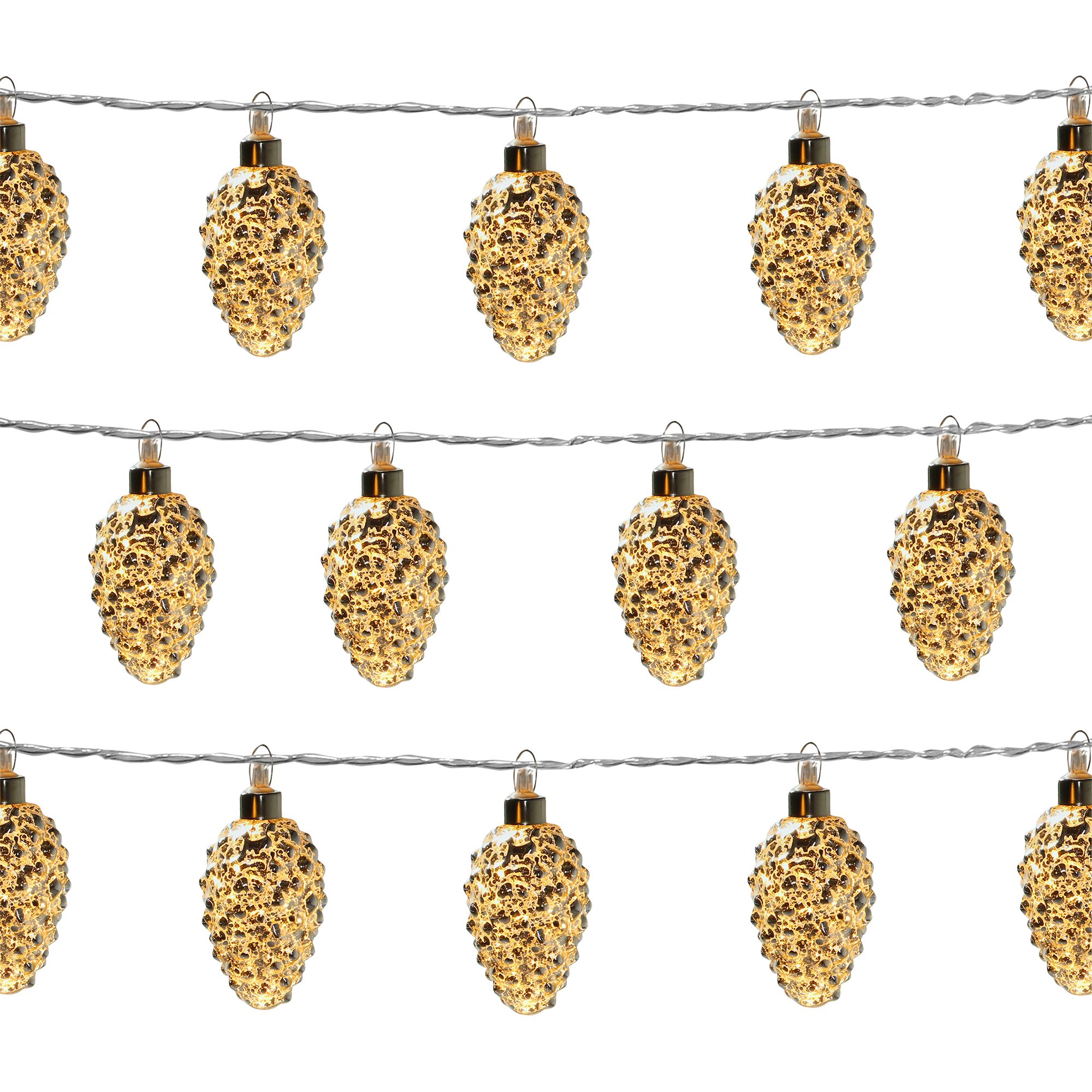 10 Warm white Pinecone LED String lights With timer function Clear cable