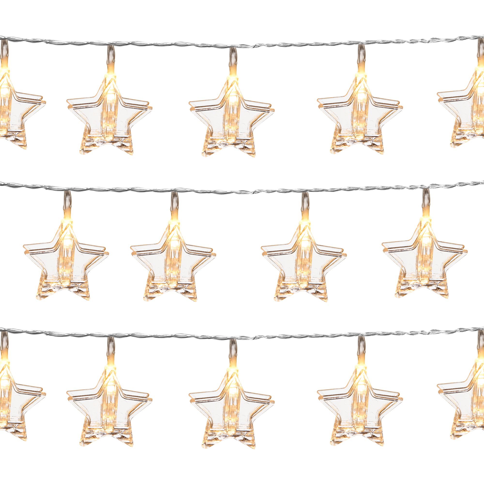 10 Warm white Star LED String lights With timer function Clear cable