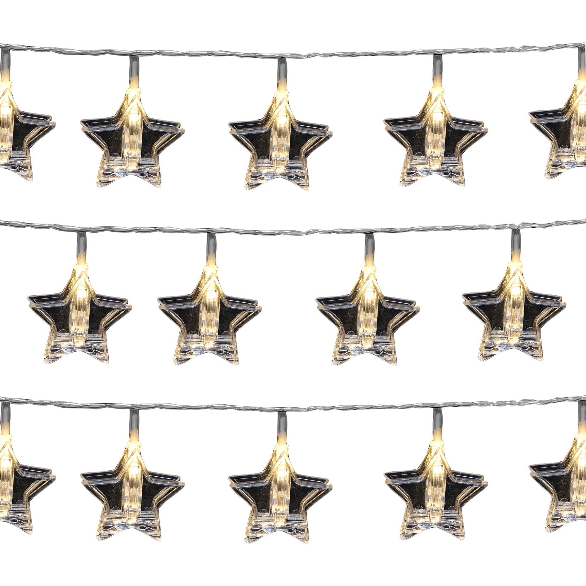 10 Warm white Star LED String lights With timer function Clear cable