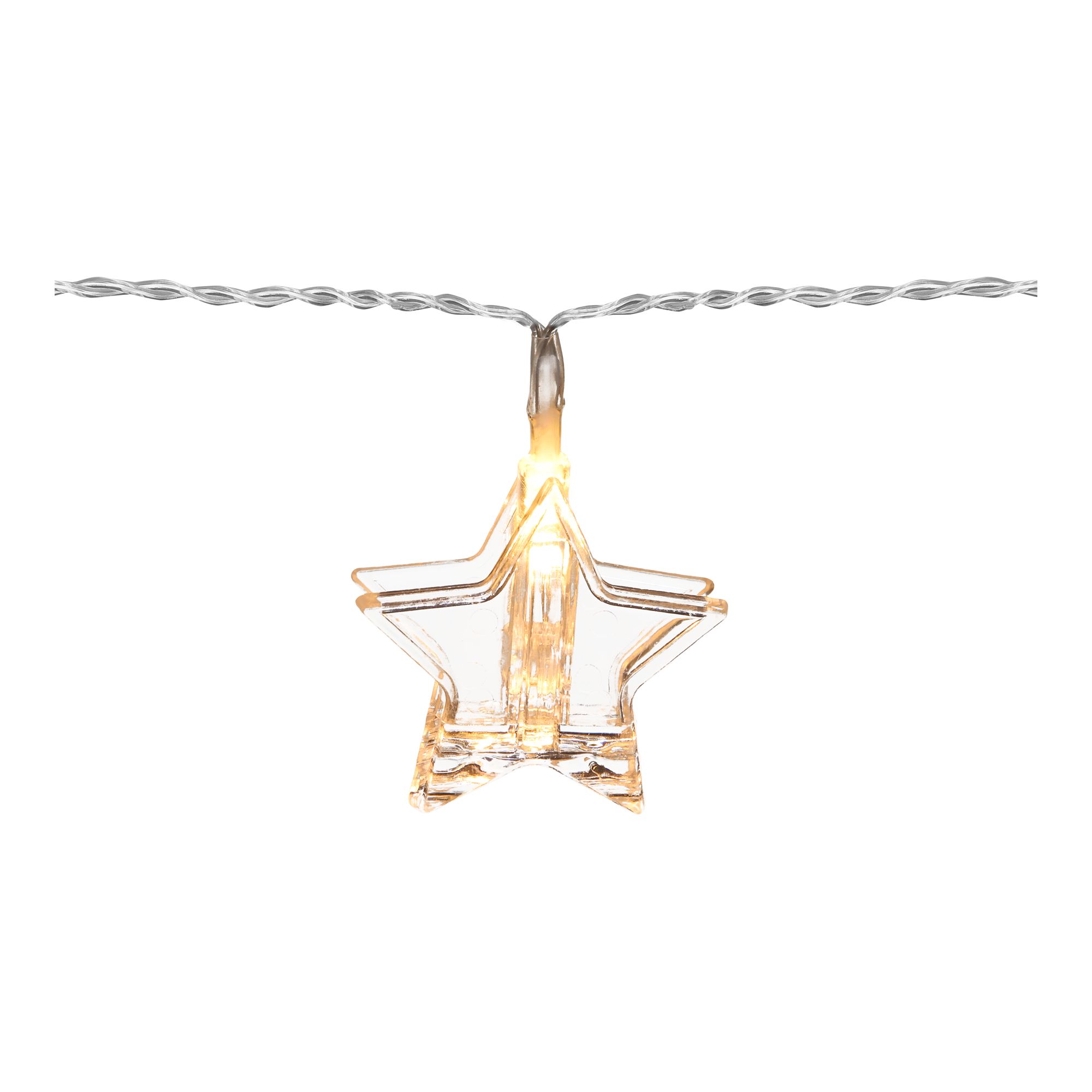 10 Warm white Star LED String lights With timer function Clear cable