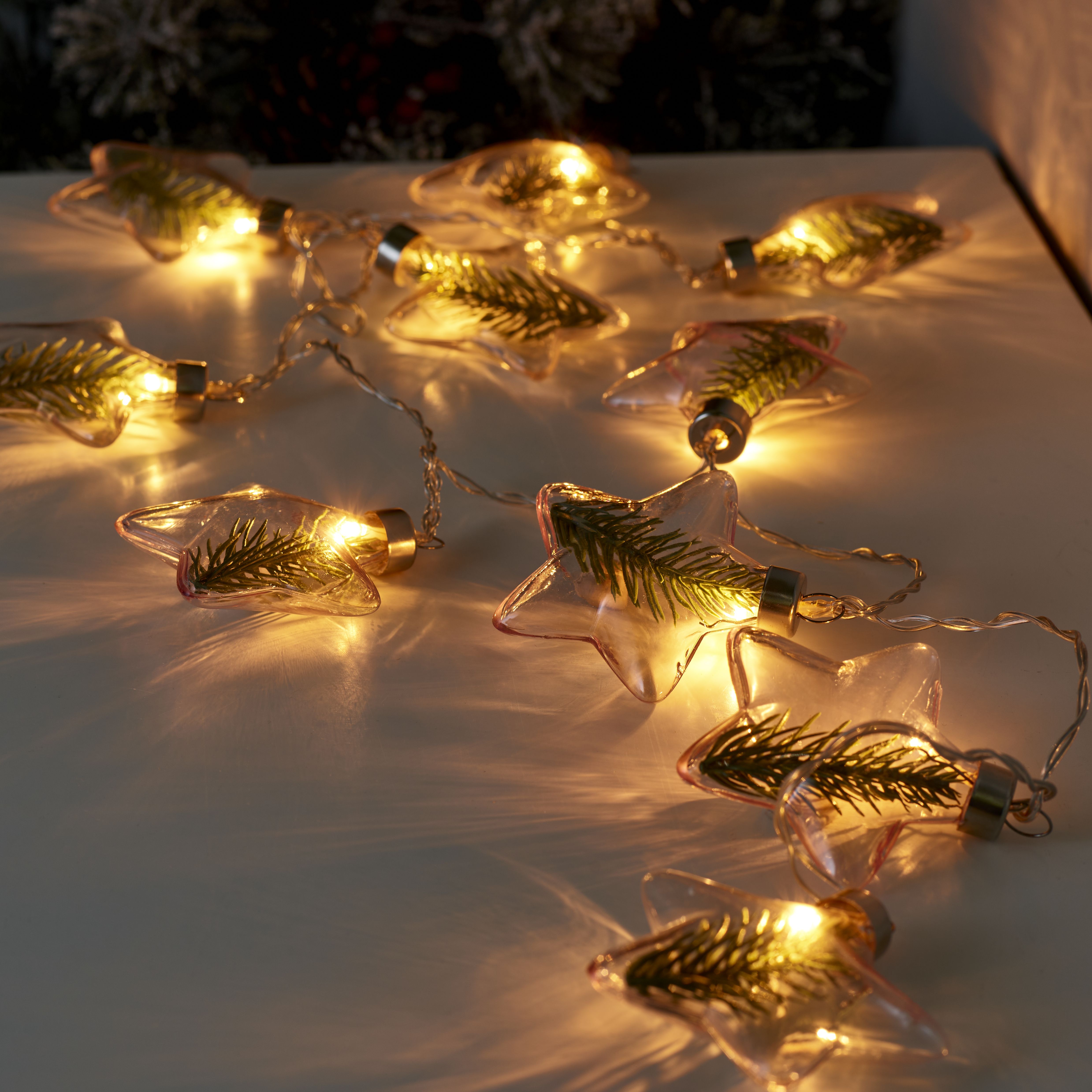 10 Warm white Star LED With timer function String lights with 1.65m ...