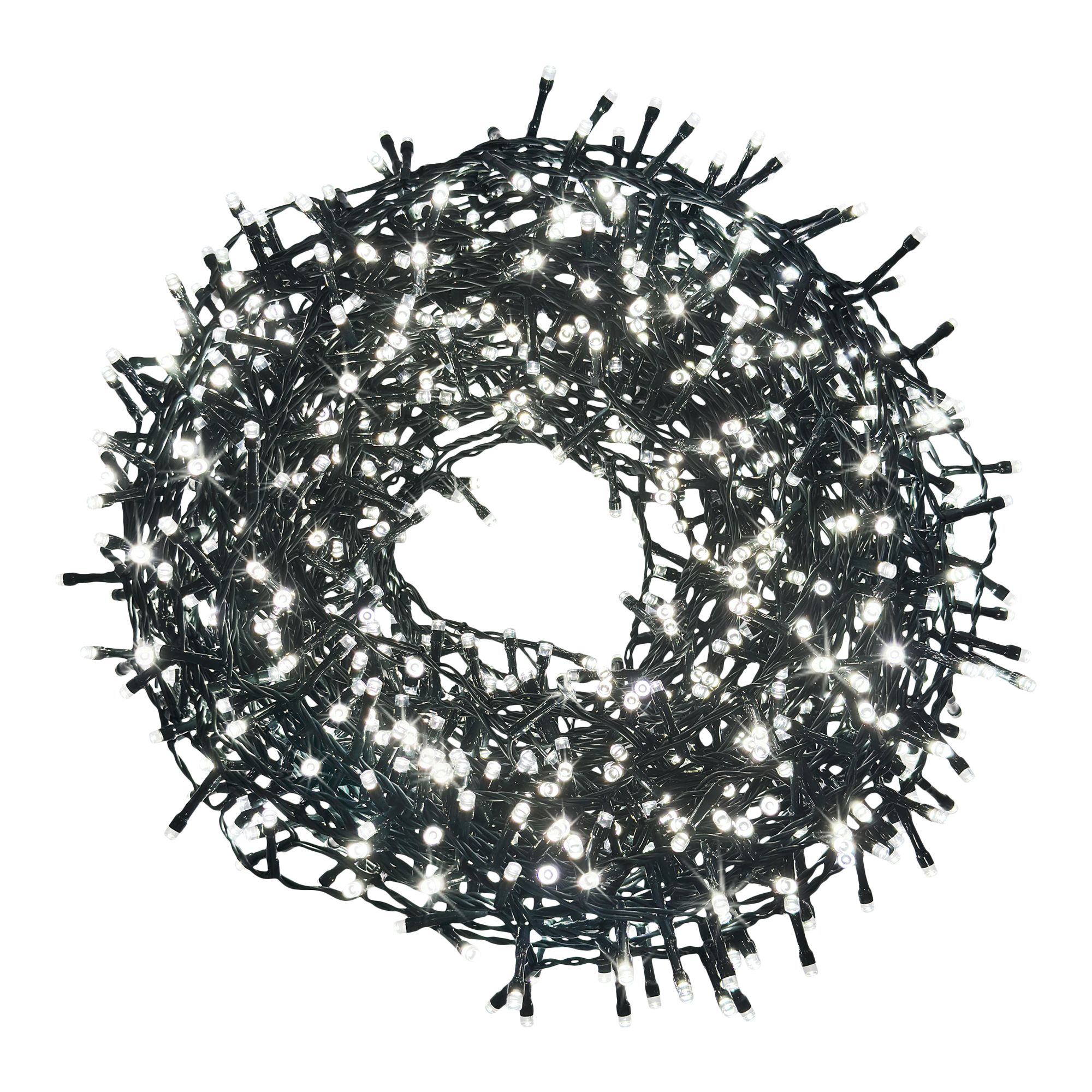 1000 Ice white LED String lights With timer function Green cable