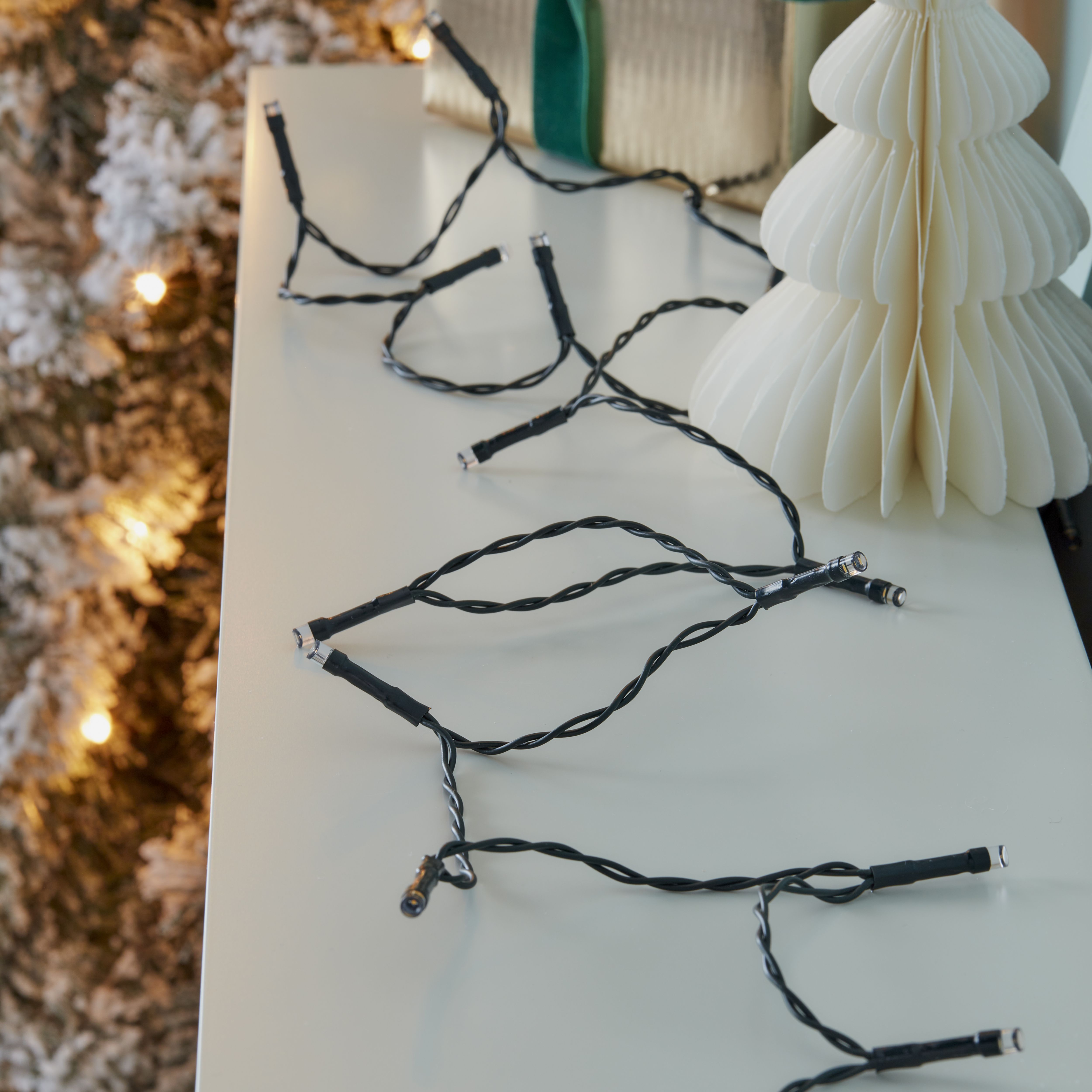 120 Warm white LED String lights With timer function Green cable