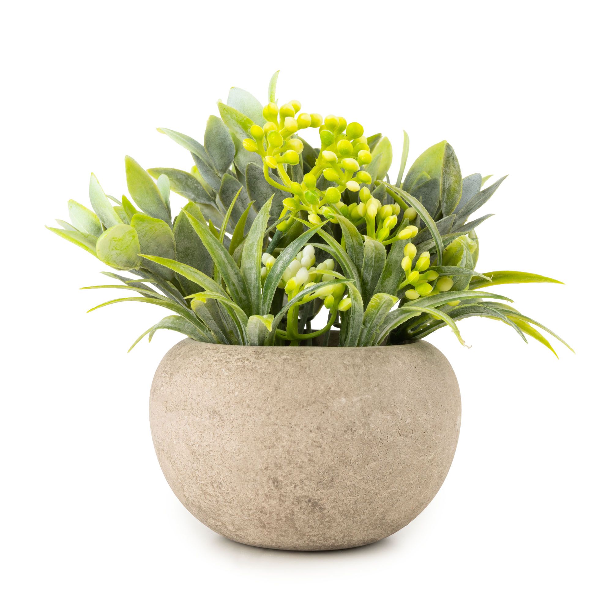 13.5cm Herb Pot with artificial plant in Pale grey Ceramic Pot