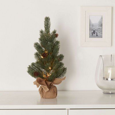 1ft Full Warm white LED Pinecone Pre-lit Table top tree