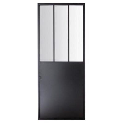 2 panel Glazed Industrial Black Powder coated Steel Internal Sliding Door H 2040mm W 830mm