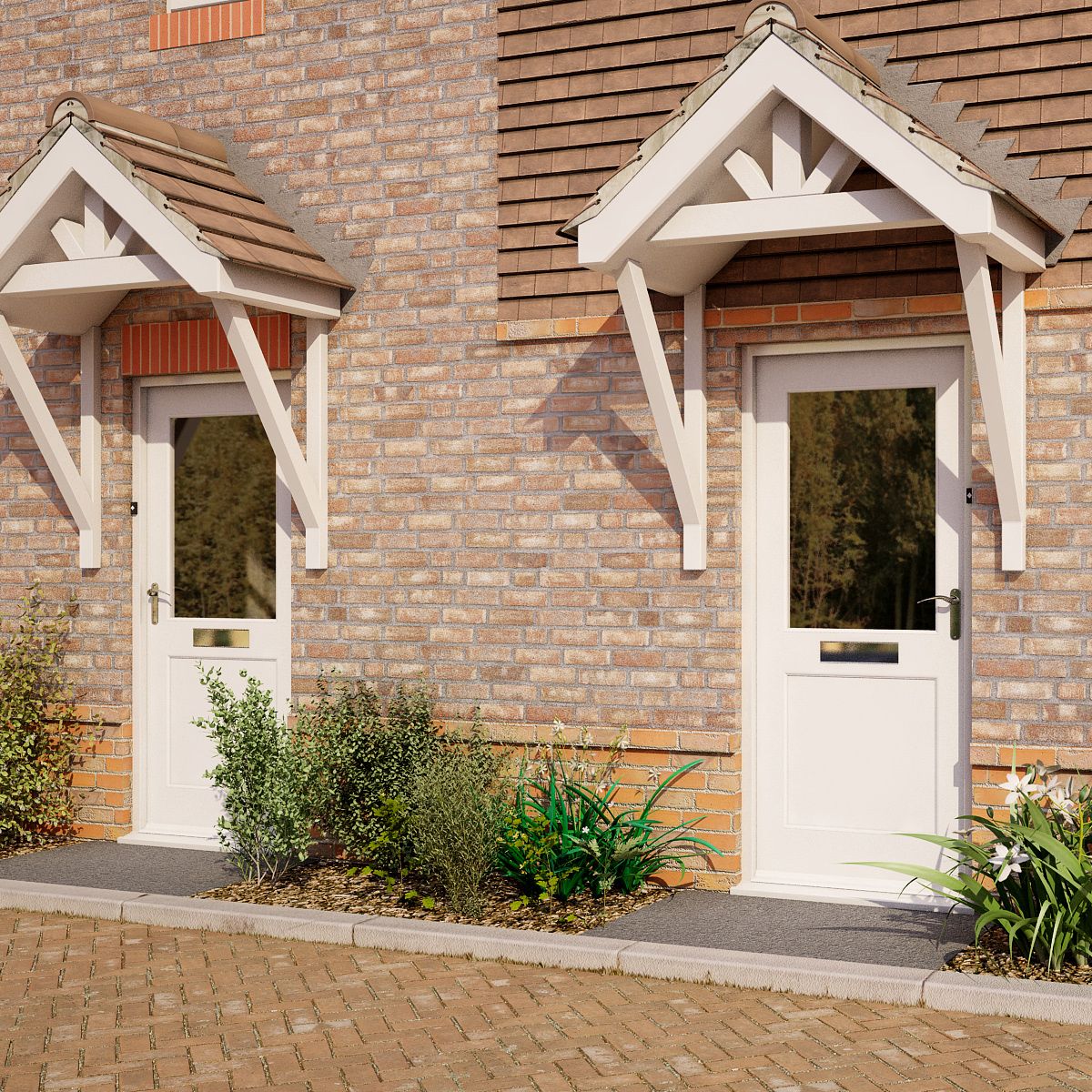 2 panel Glazed Wooden White oak veneer External Panel Back door, (H ...