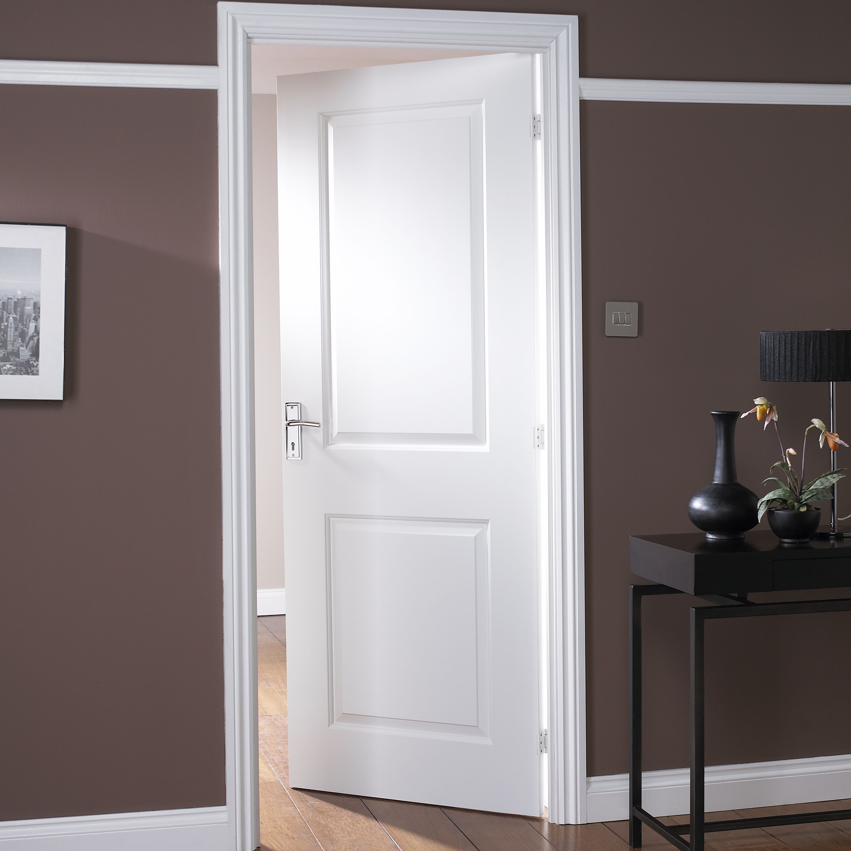 2 panel Unglazed Contemporary White Internal Door, (H)2040mm (W)626mm ...