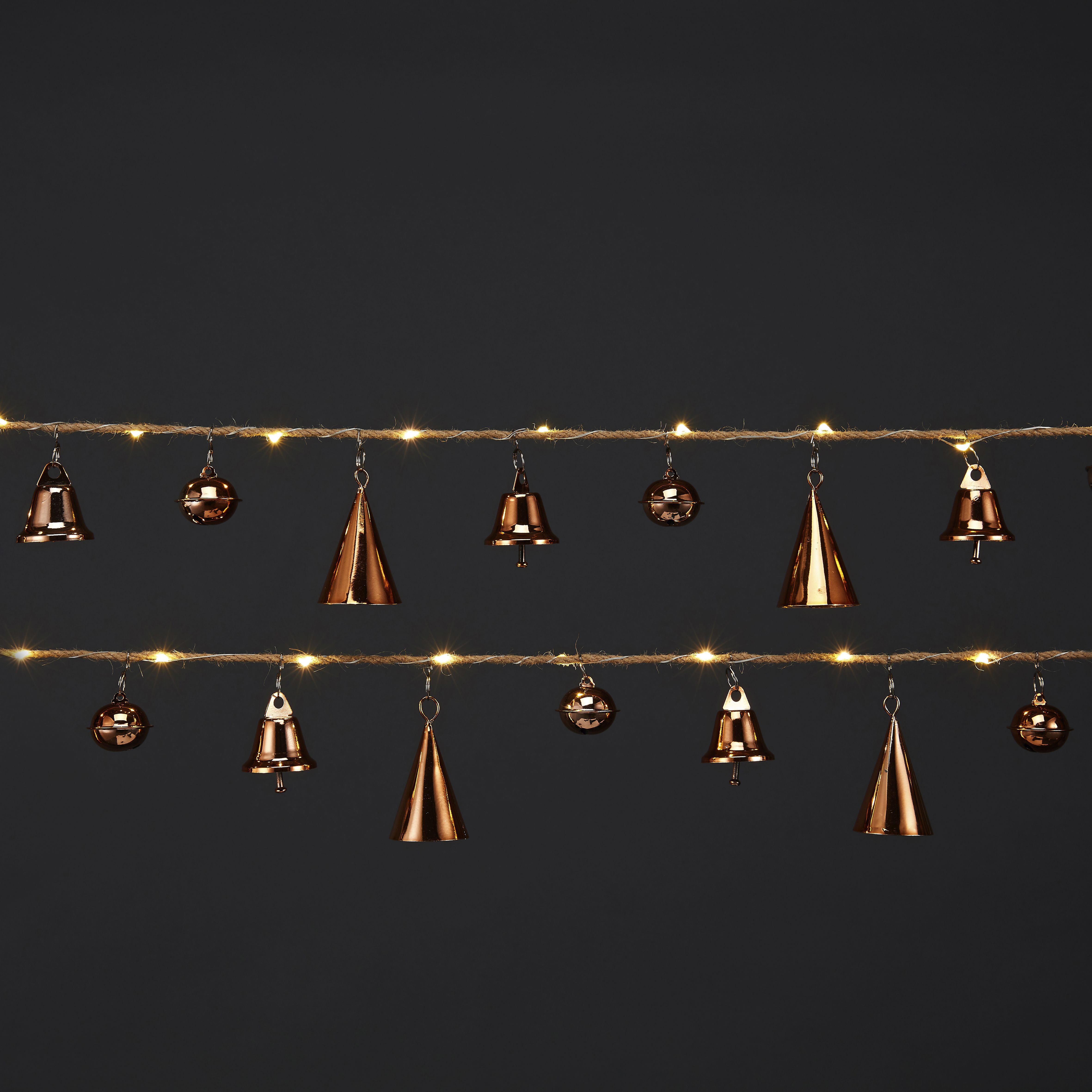 20 Warm white Bells LED String lights Timer function Clear cable