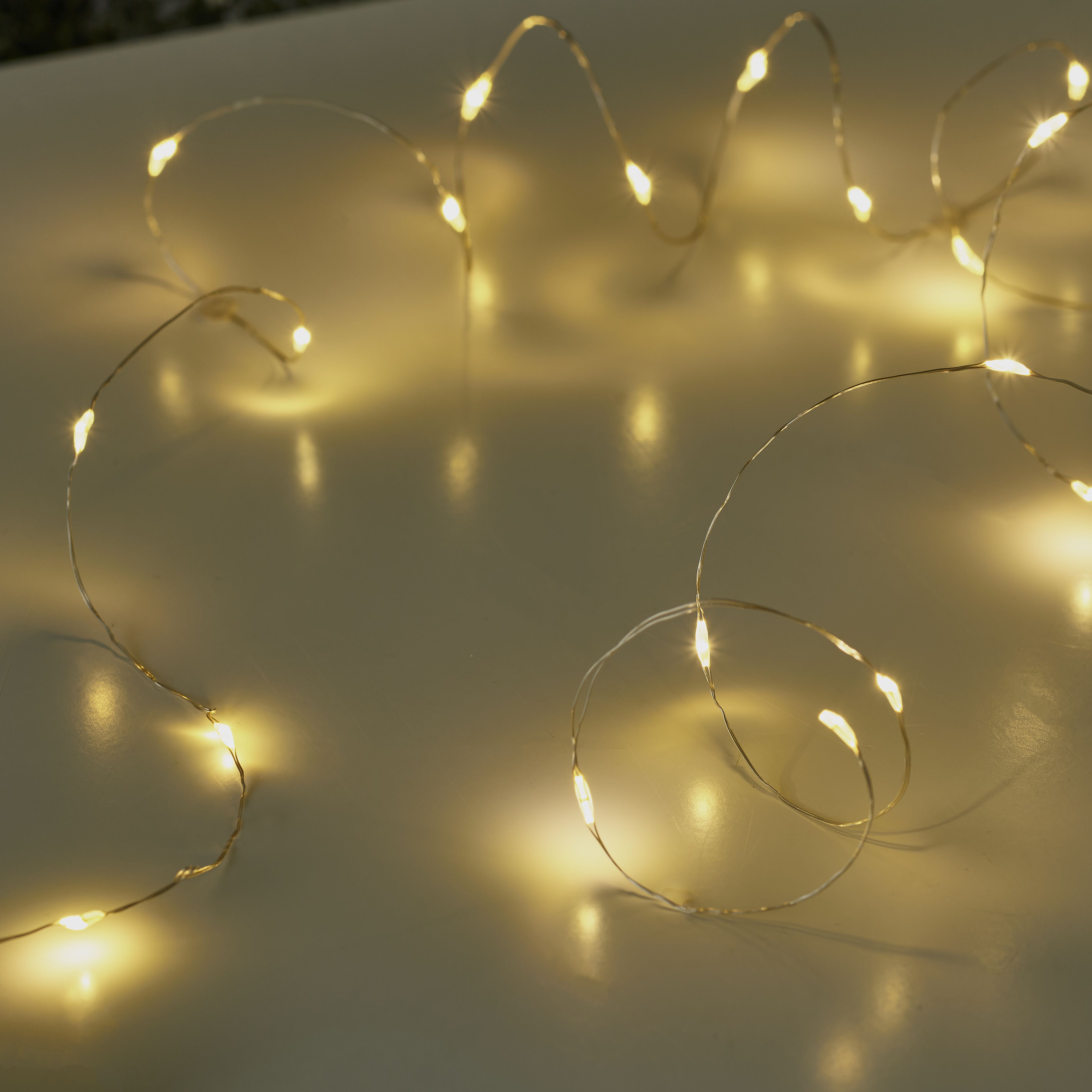 20 Warm white Copper wire LED String lights With timer Silver cable