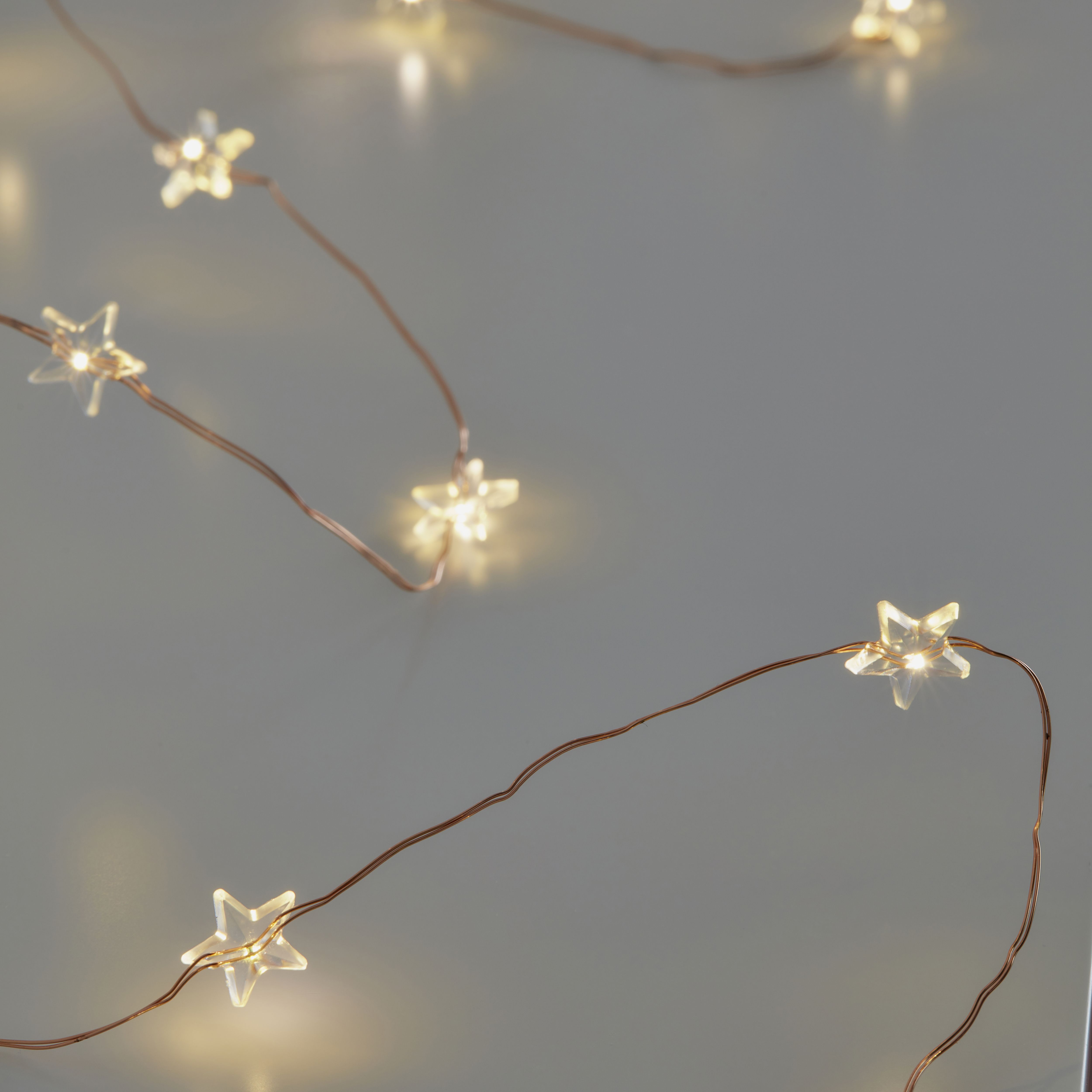 20 Warm white Star wire LED String lights With timer function Copper cable