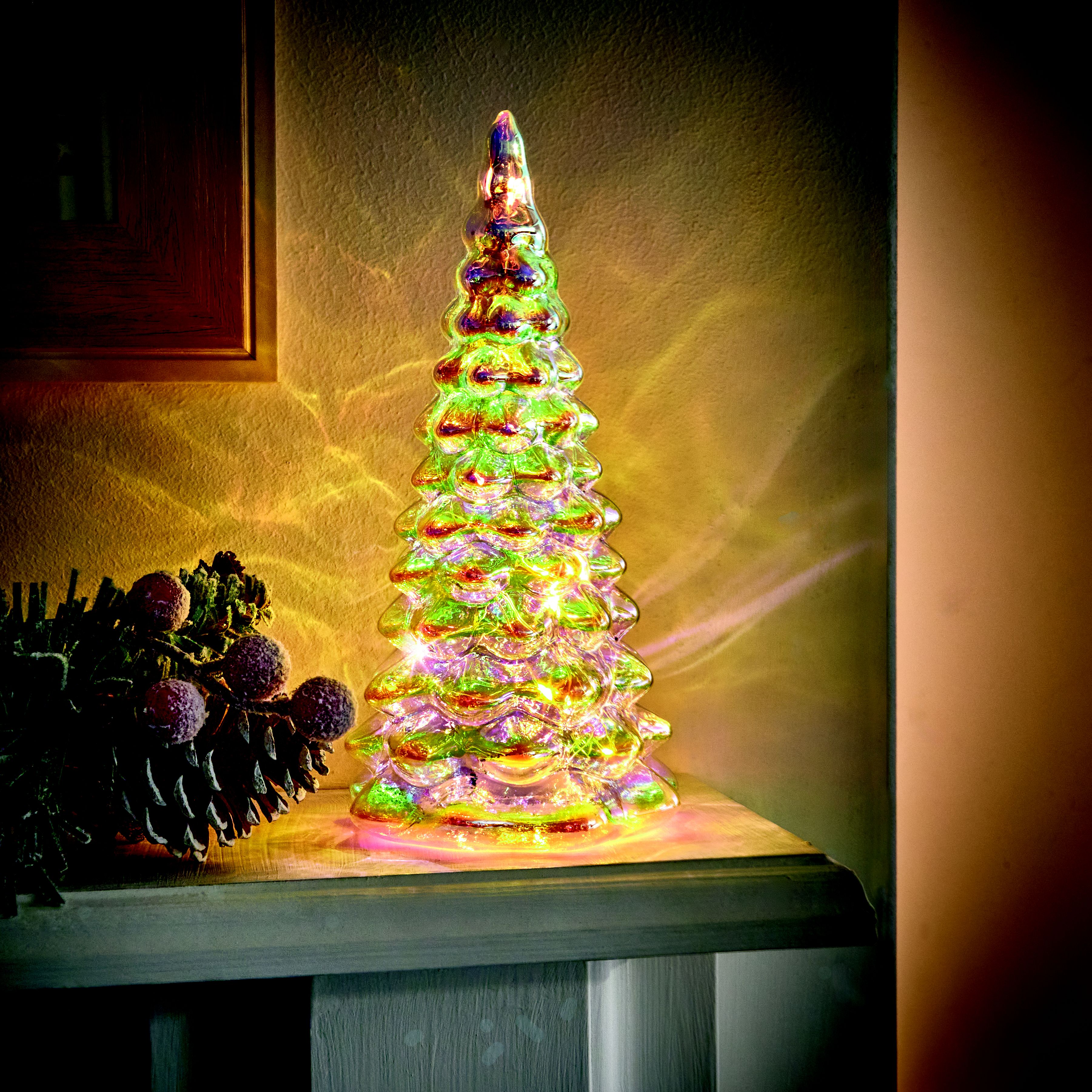 200mm White Glass Indoor Pre-lit glass Table top tree