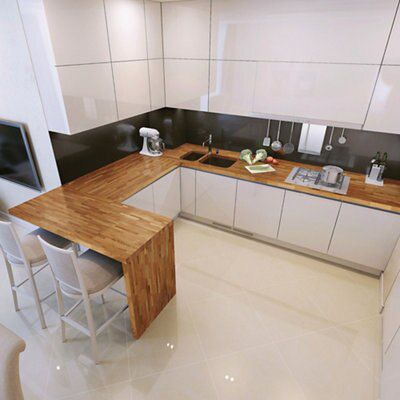 26mm Solid oak Square edge Kitchen Worktop, (L)3000mm