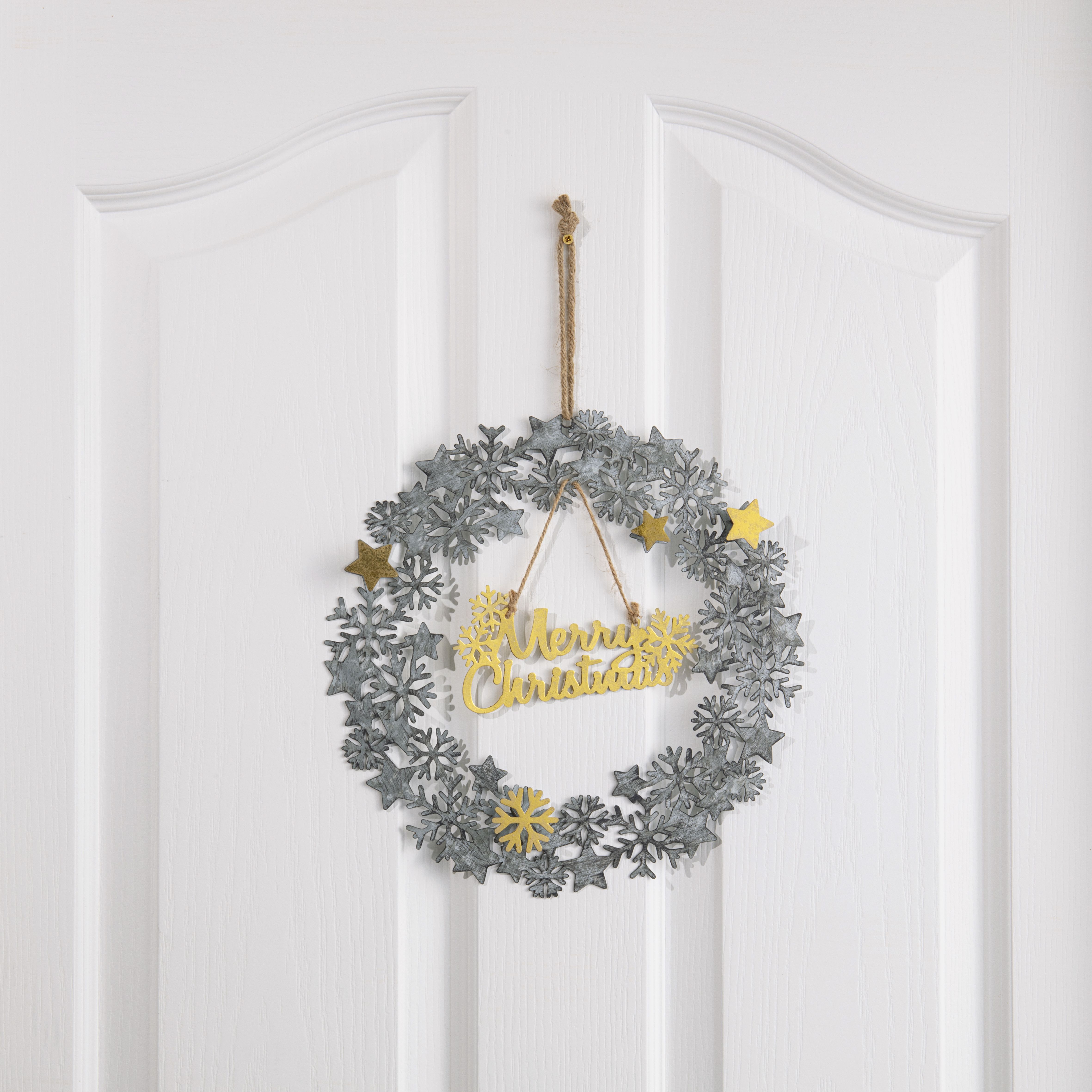 28cm Merry Christmas Wreath - Natural