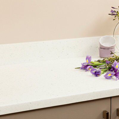 28mm Snow White Laminate Square edge Kitchen Worktop, (L)3000mm