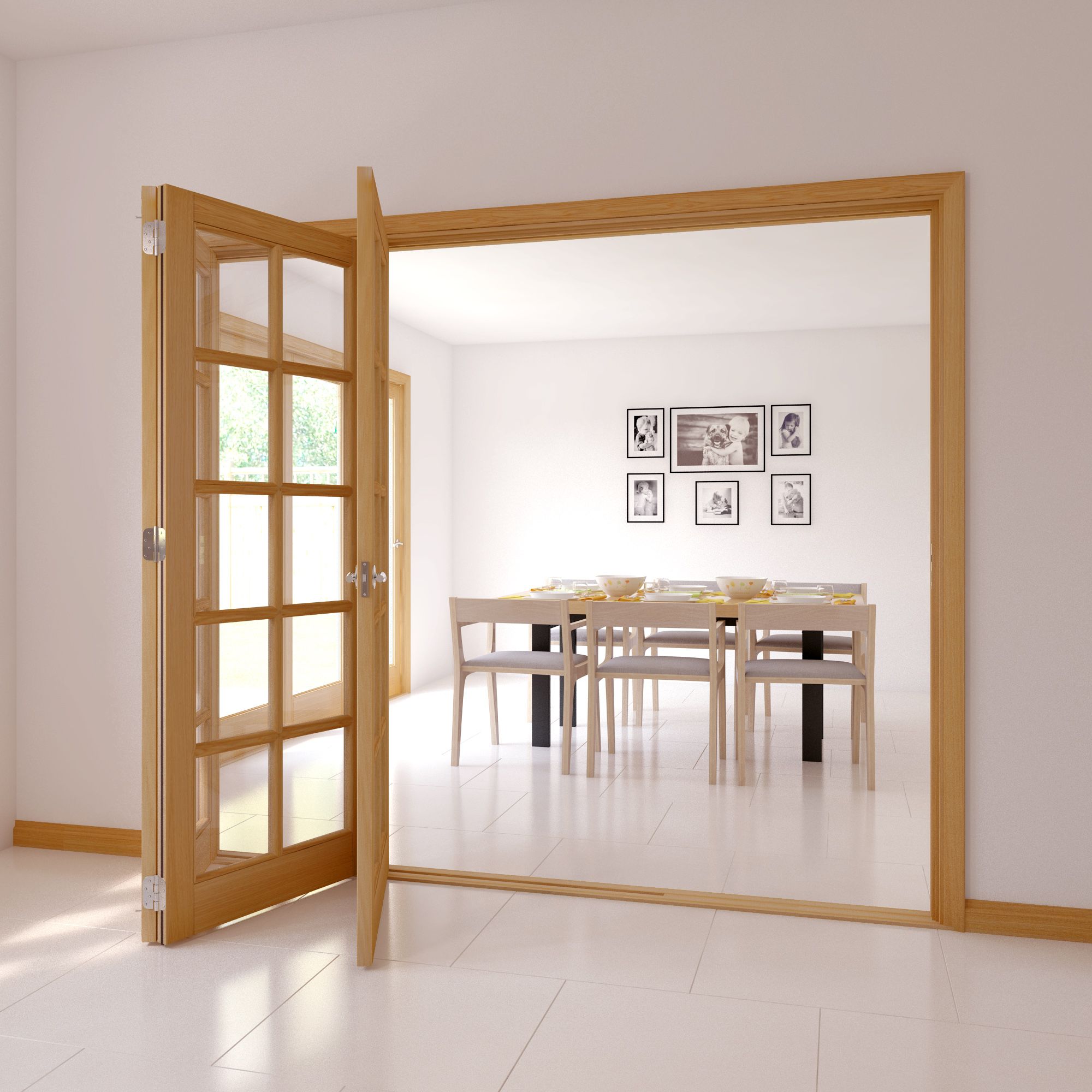 3 panel Clear Glazed Traditional Oak veneer Internal Folding Tri-fold ...
