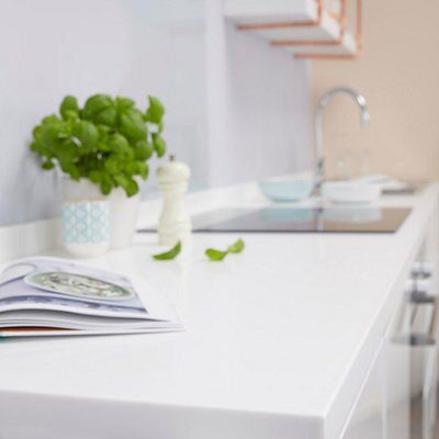 34mm Glacier Matt White Earthstone Round edge Kitchen Worktop, (L)1800mm