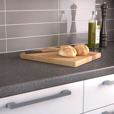 34mm Lava Matt Dark grey & white Earthstone Round edge Kitchen Worktop ...