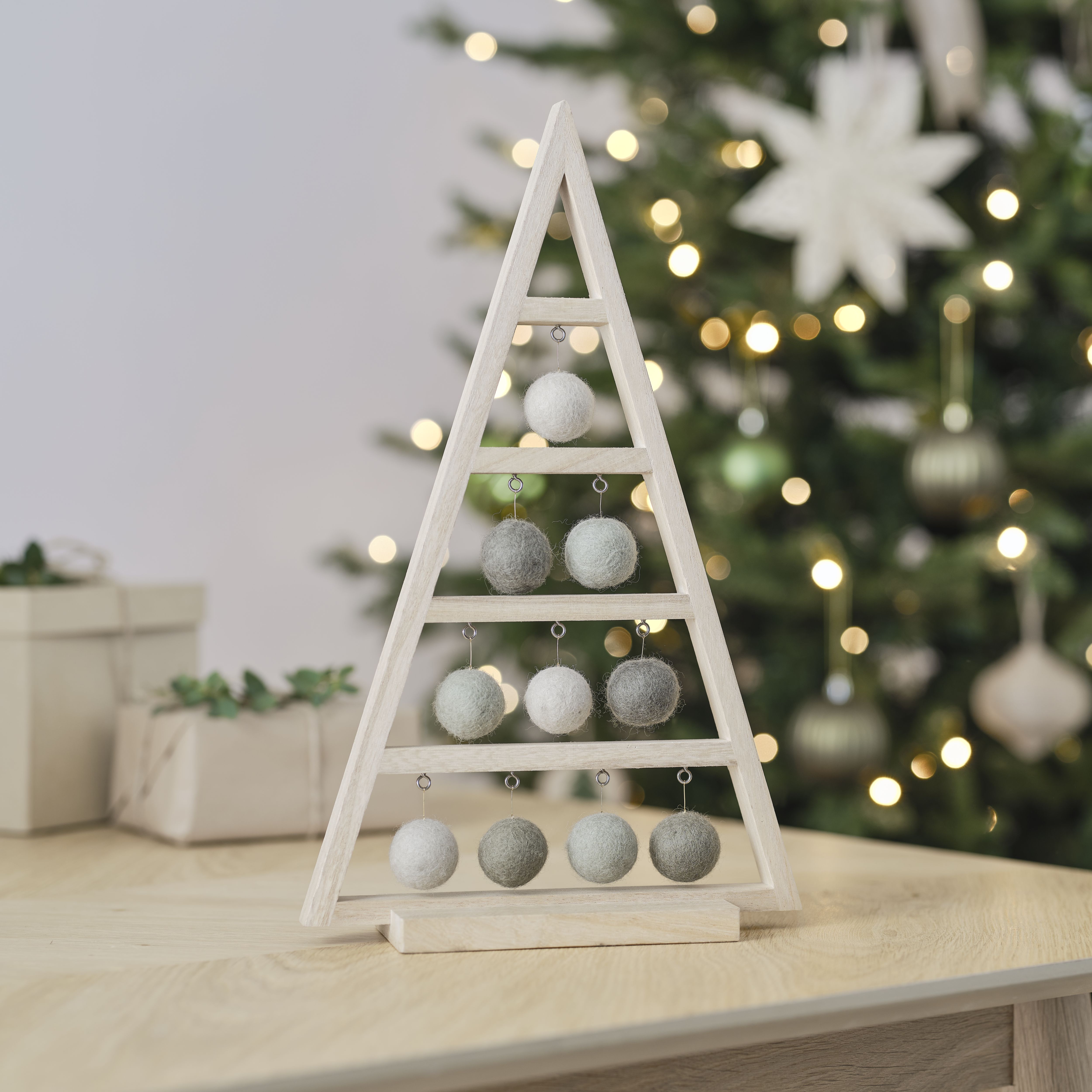 360mm Natural Metal & wood Indoor Tree with baubles Standing decoration