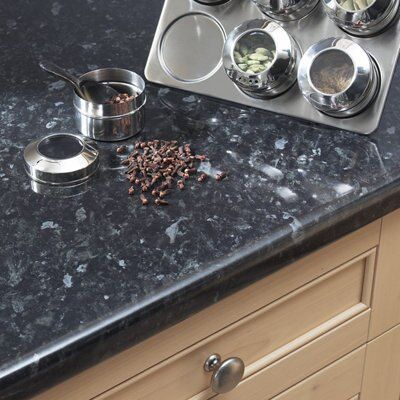 38mm Ebony granite Gloss Black Stone effect Laminate Round edge Kitchen ...