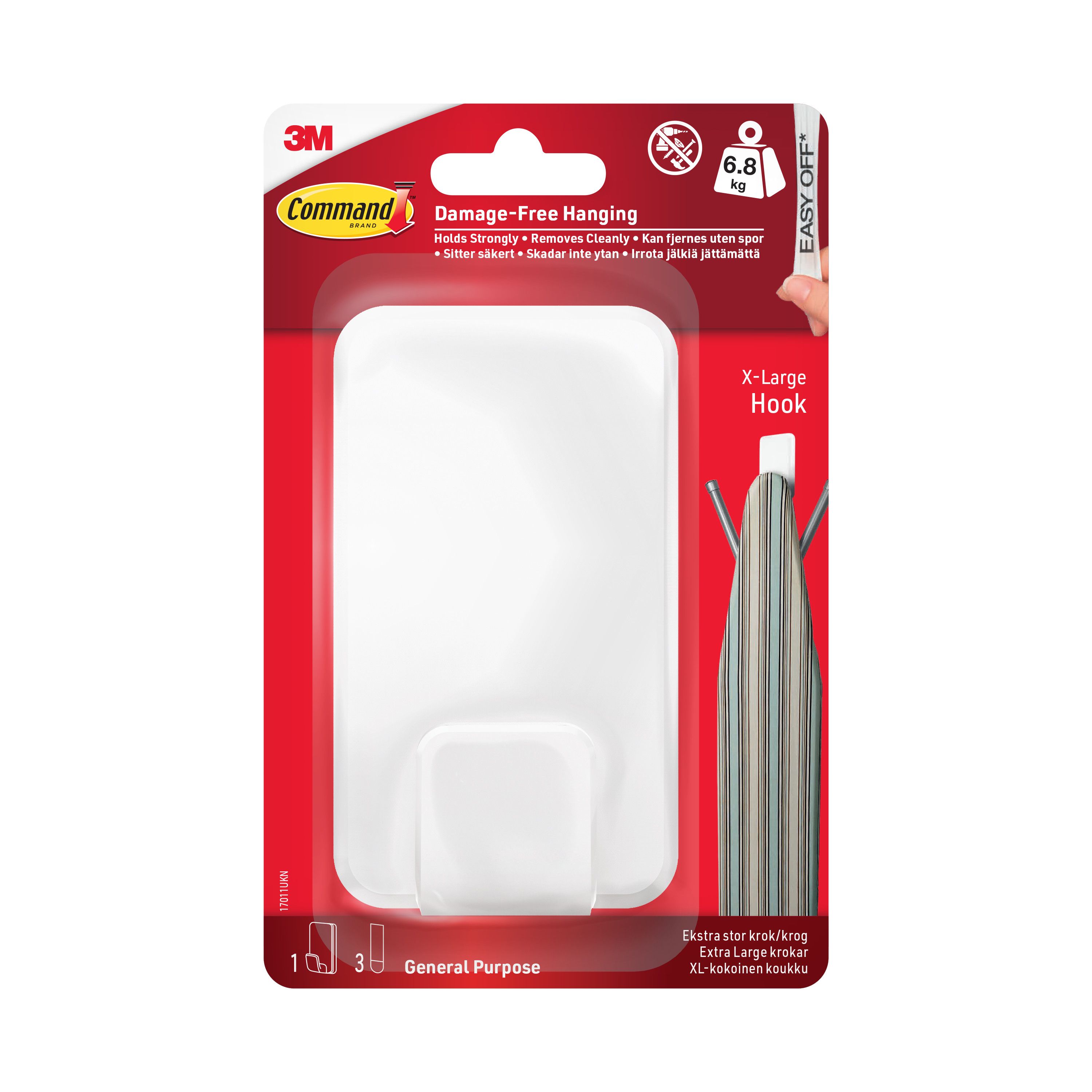3M Command Extra large White Utility Adhesive hook (Holds)6.8kg | DIY at B&Q