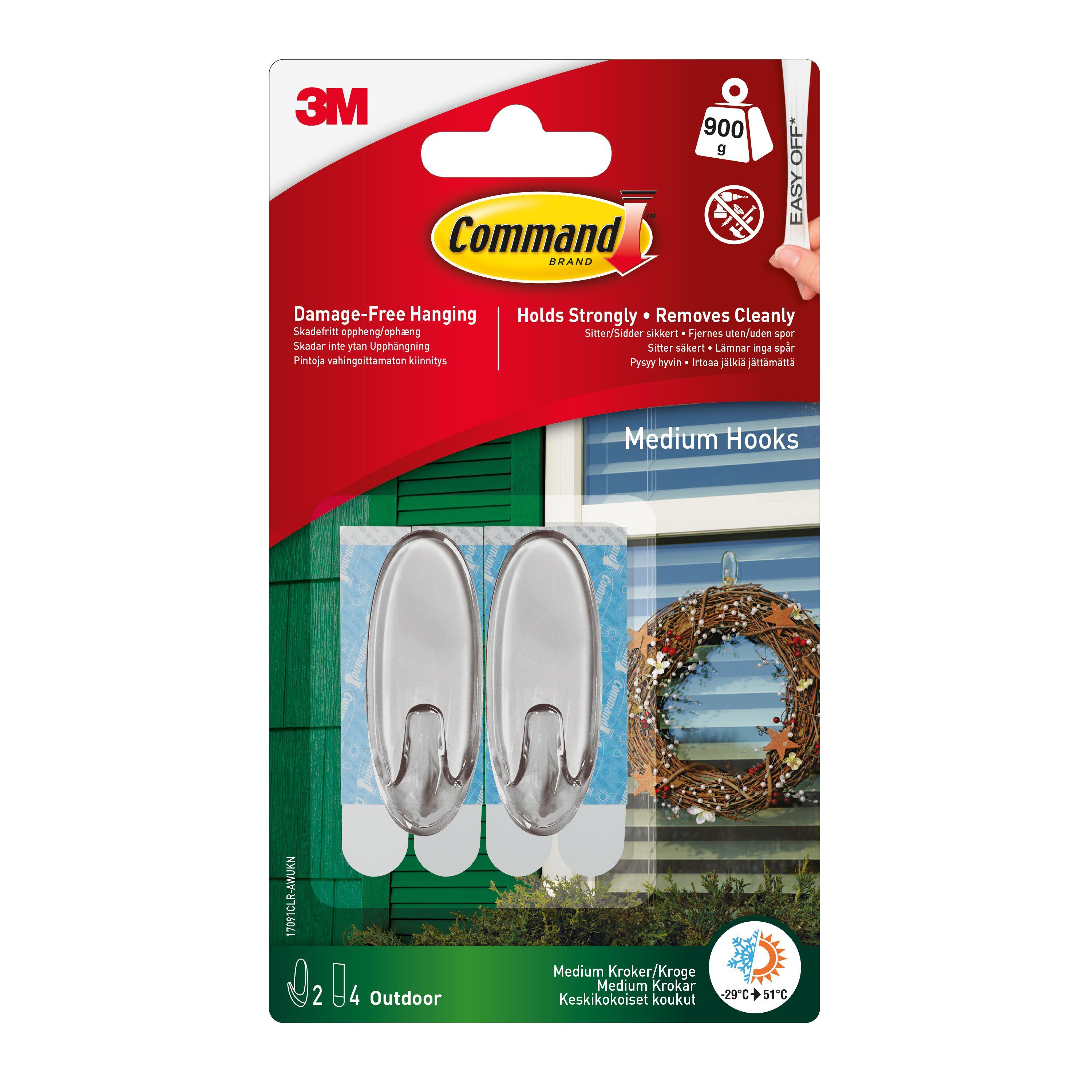 3M Command Medium Outdoor lights Adhesive hook (Holds)900g | DIY at B&Q