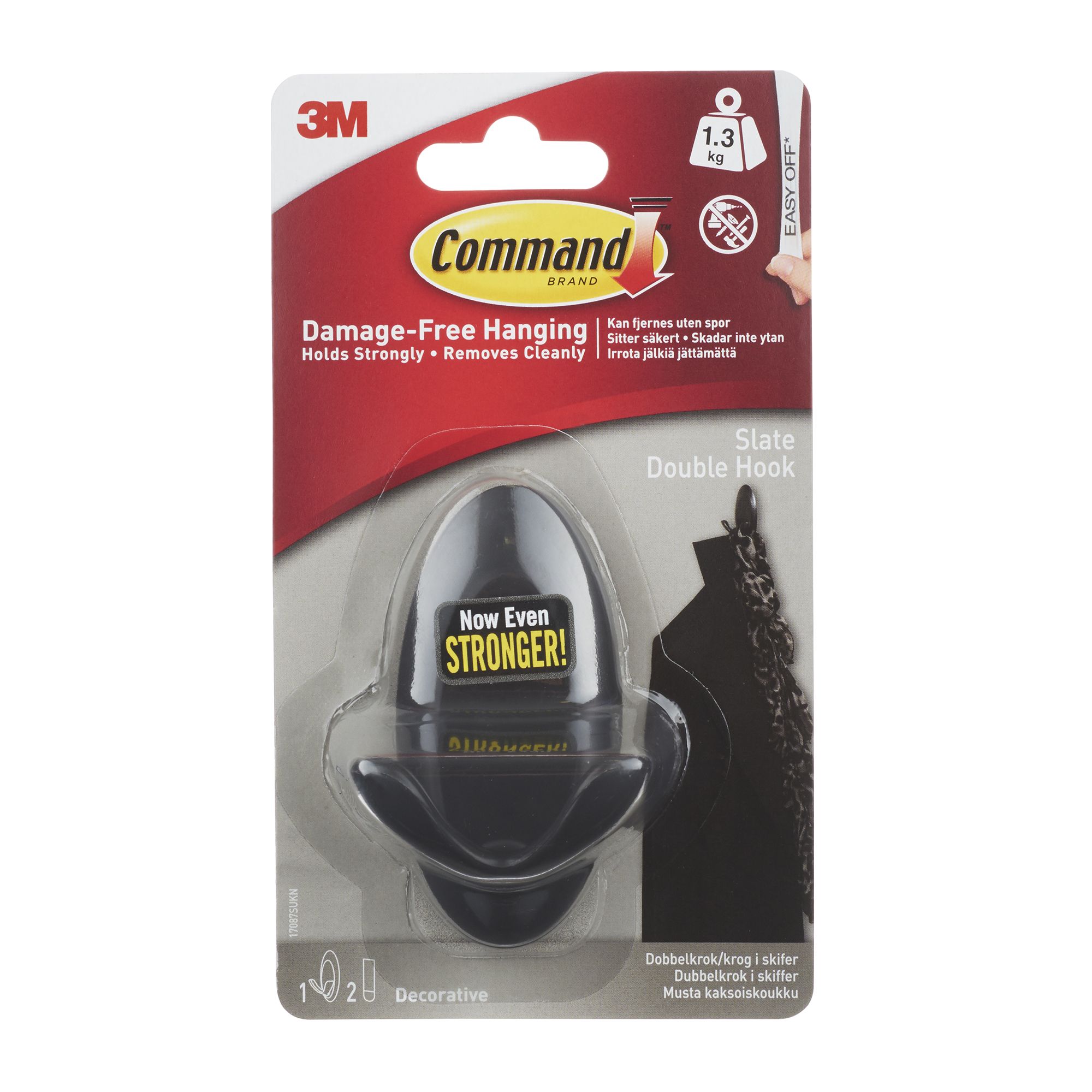 3M Command Slate effect Double Black Hook (Holds)1.3kg | DIY at B&Q
