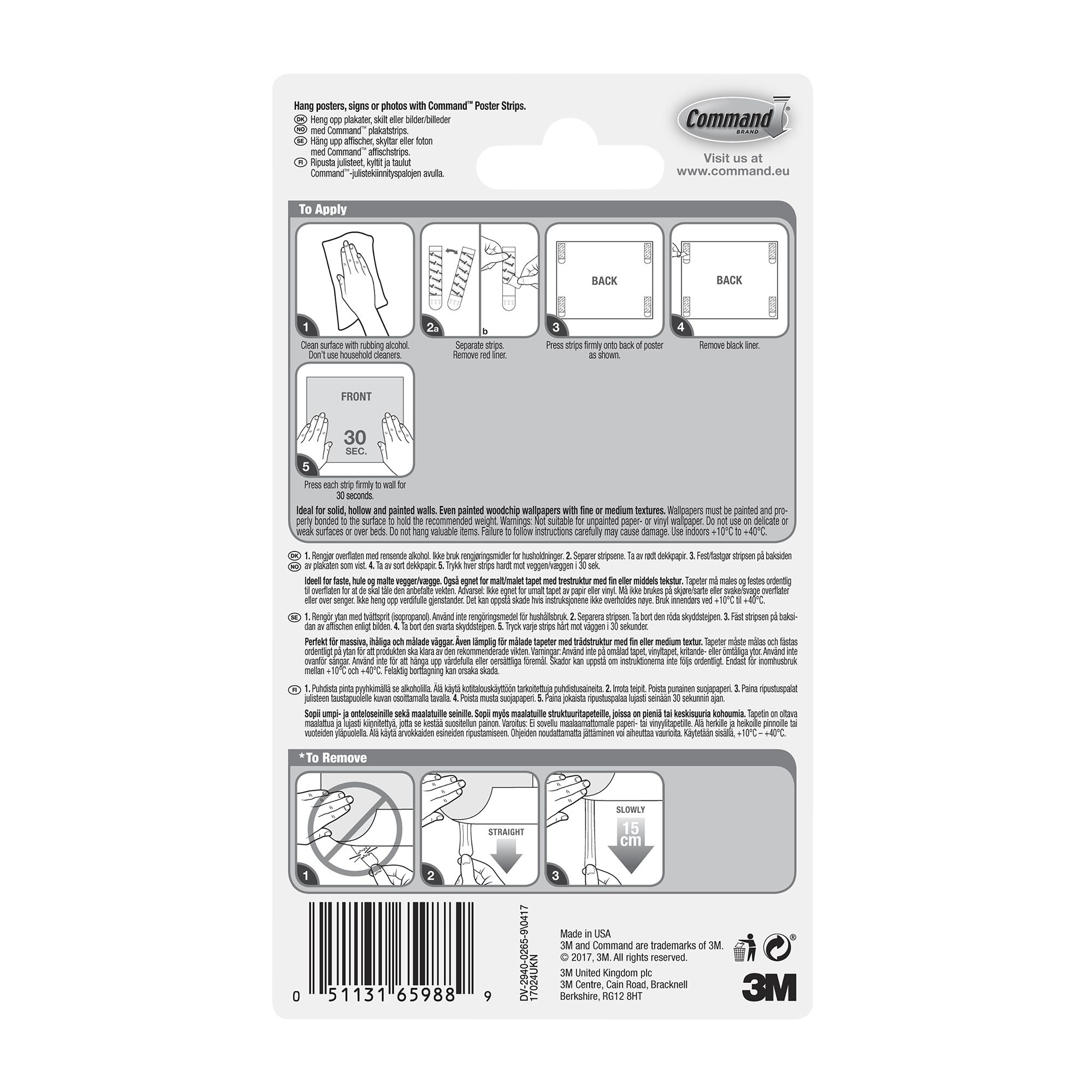 3M Command White Poster Adhesive strip, Pack of 12