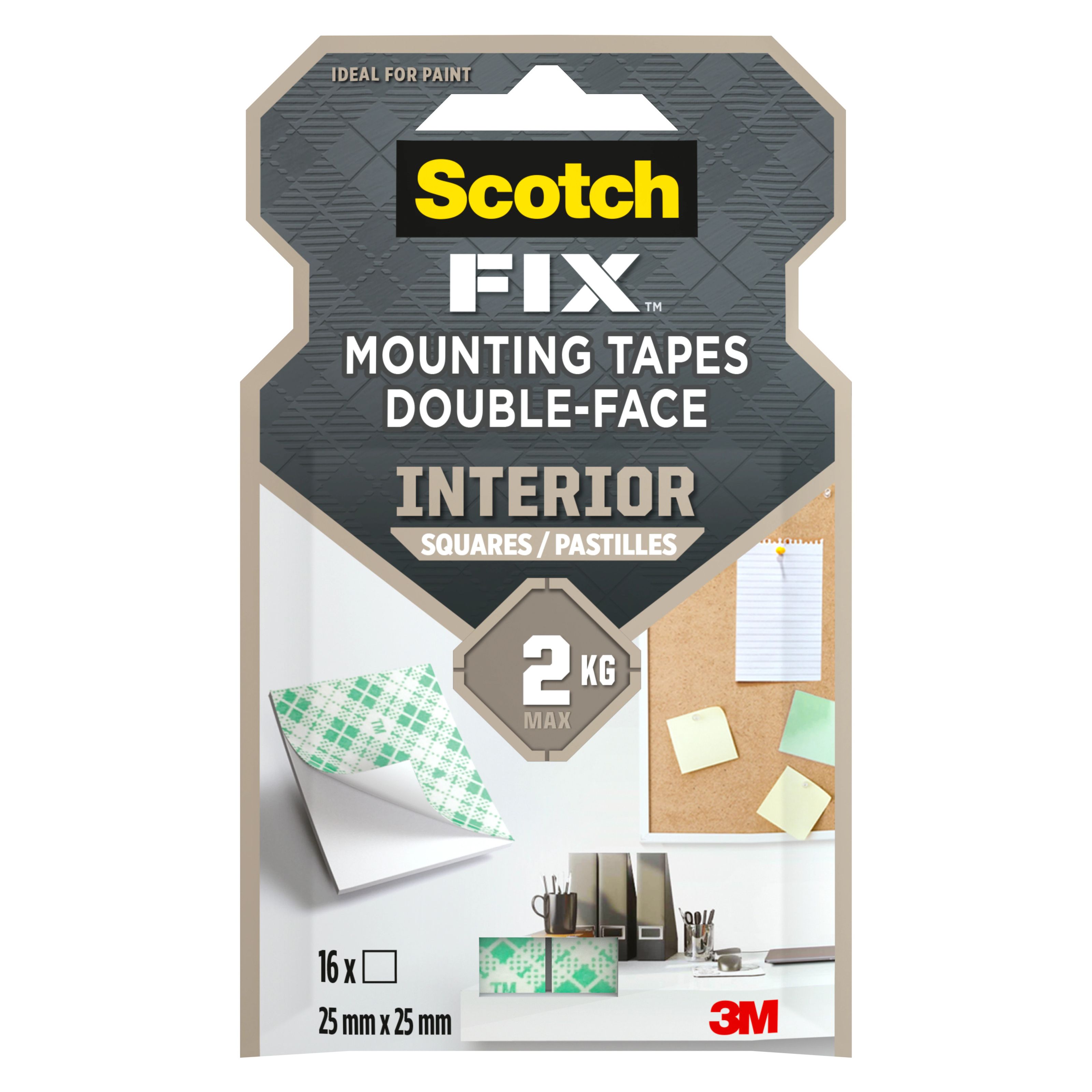 3M Scotch-Fix Indoor White, green Mounting Adhesive square (L)25mm (W)25mm, Pack of 16 | DIY at B&Q