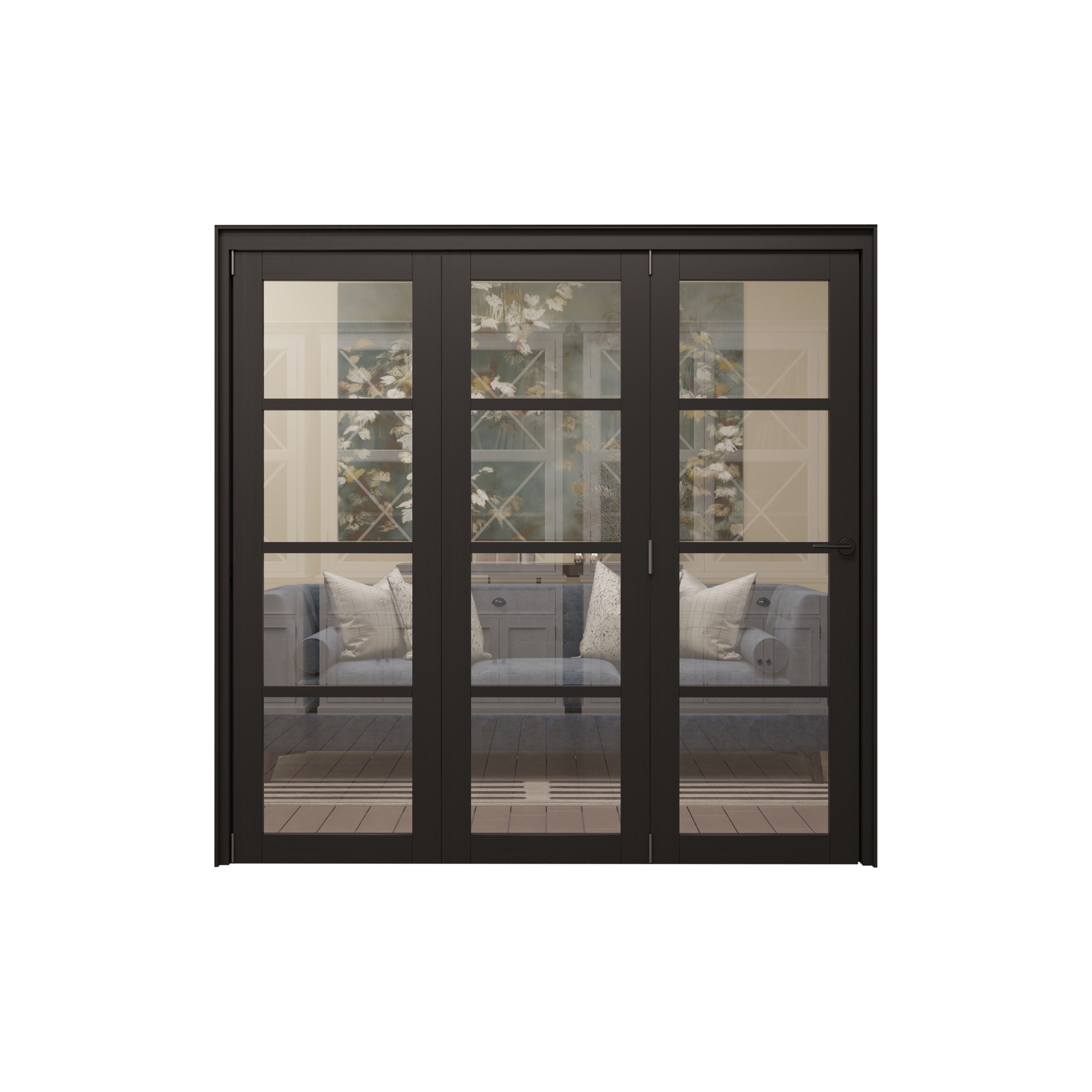 4 Lite Clear Glazed Black Pine Internal Bi-fold Door set, (H)2060mm (W ...