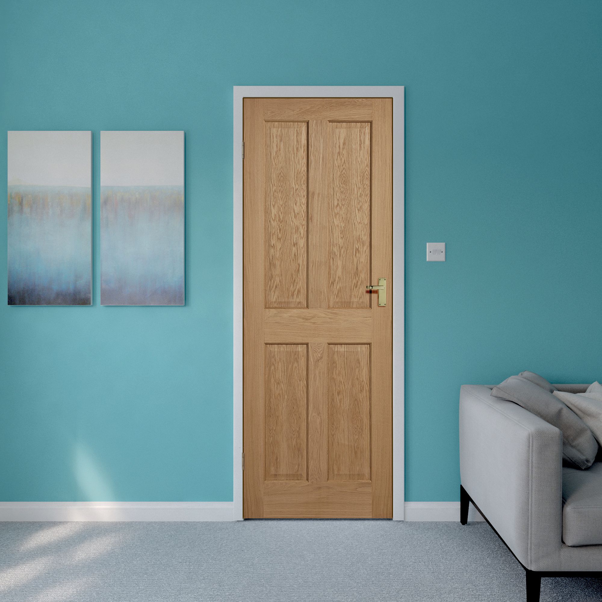 4 panel Fully finished Unglazed Oak veneer Internal Door, (H)1981mm (W ...