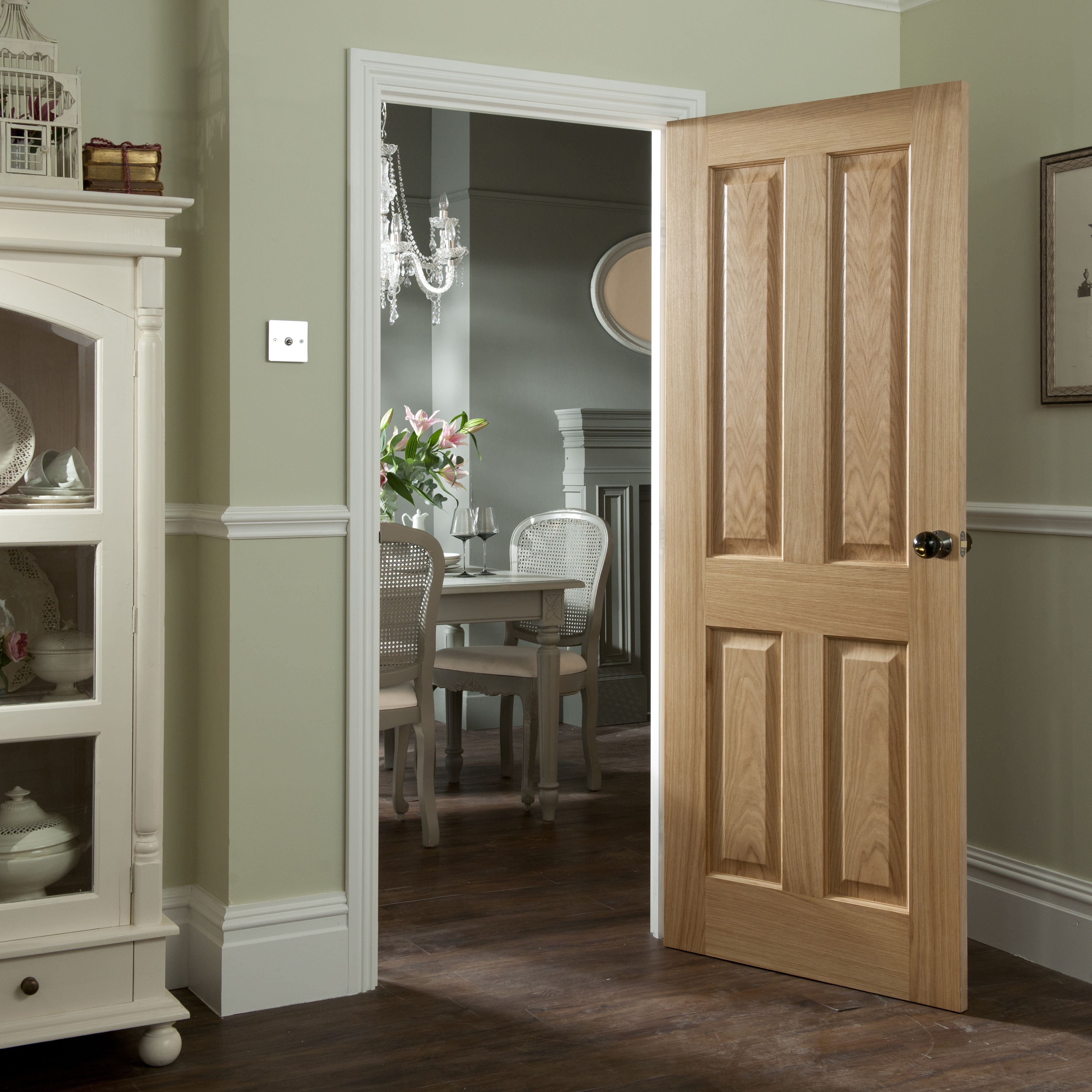 4 panel Unglazed Classic Oak veneer Internal Fire door, (H)1981mm (W ...