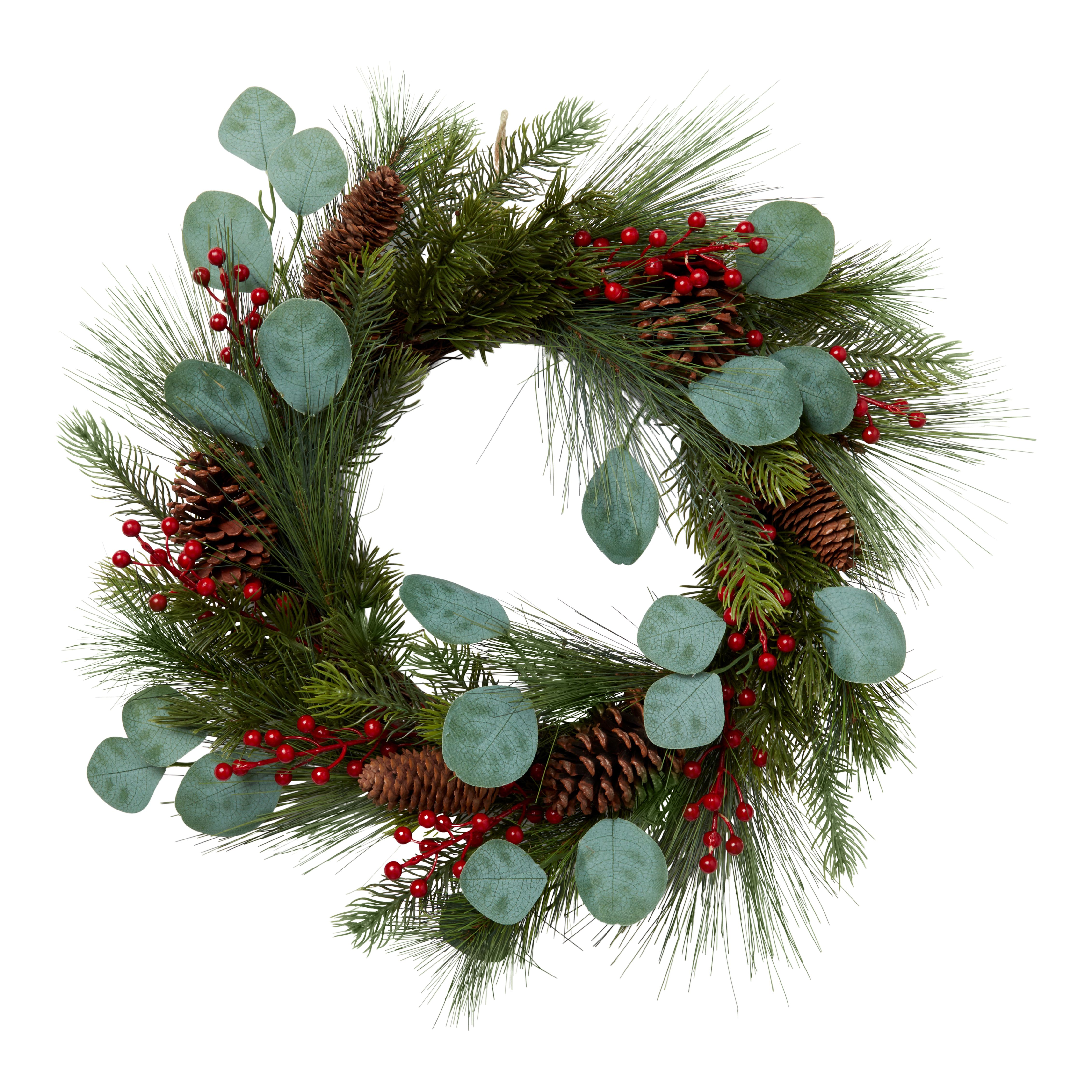Buy 40cm Green Red berries & Pinecones Non-illuminated Wreath | DIY at B&Q